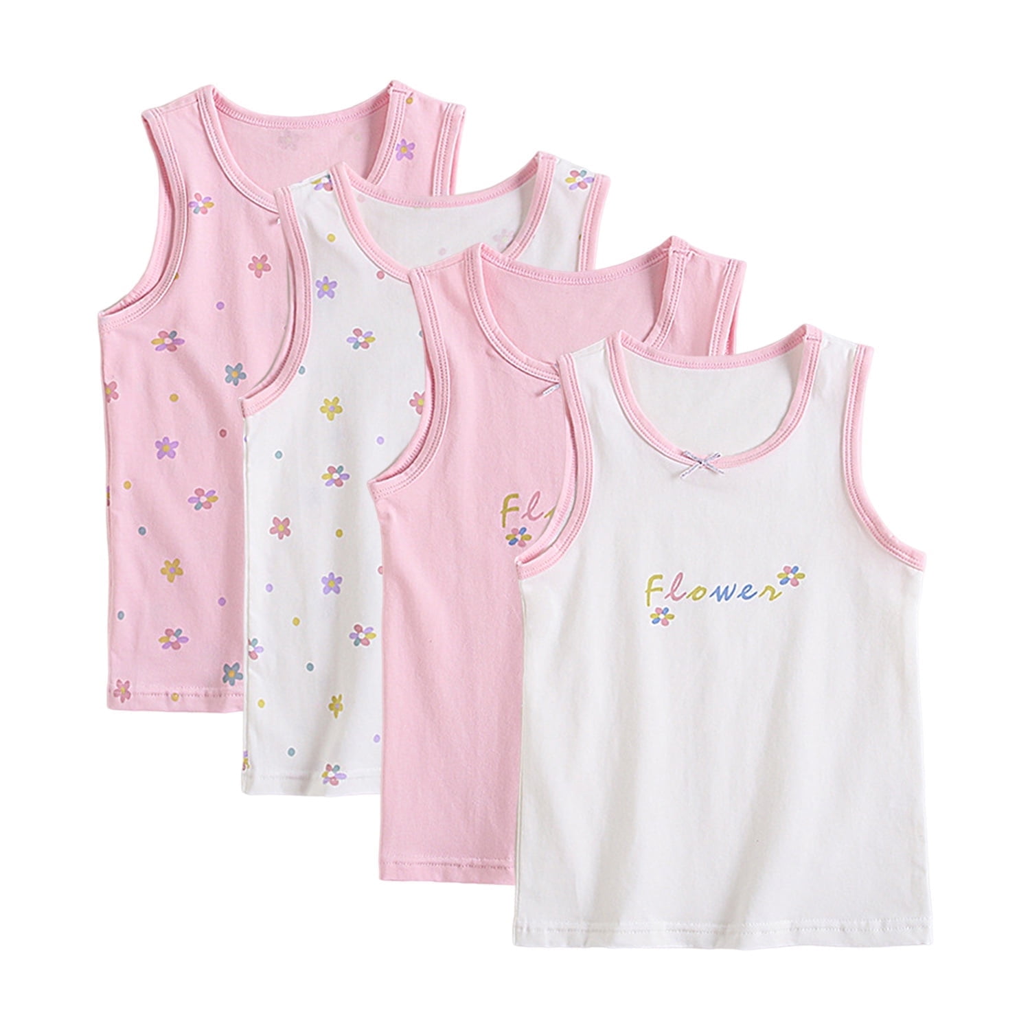 KAWELL 4 Pack Girls' 100% Cotton Tagless Undershirts - Soft, Breathable ...