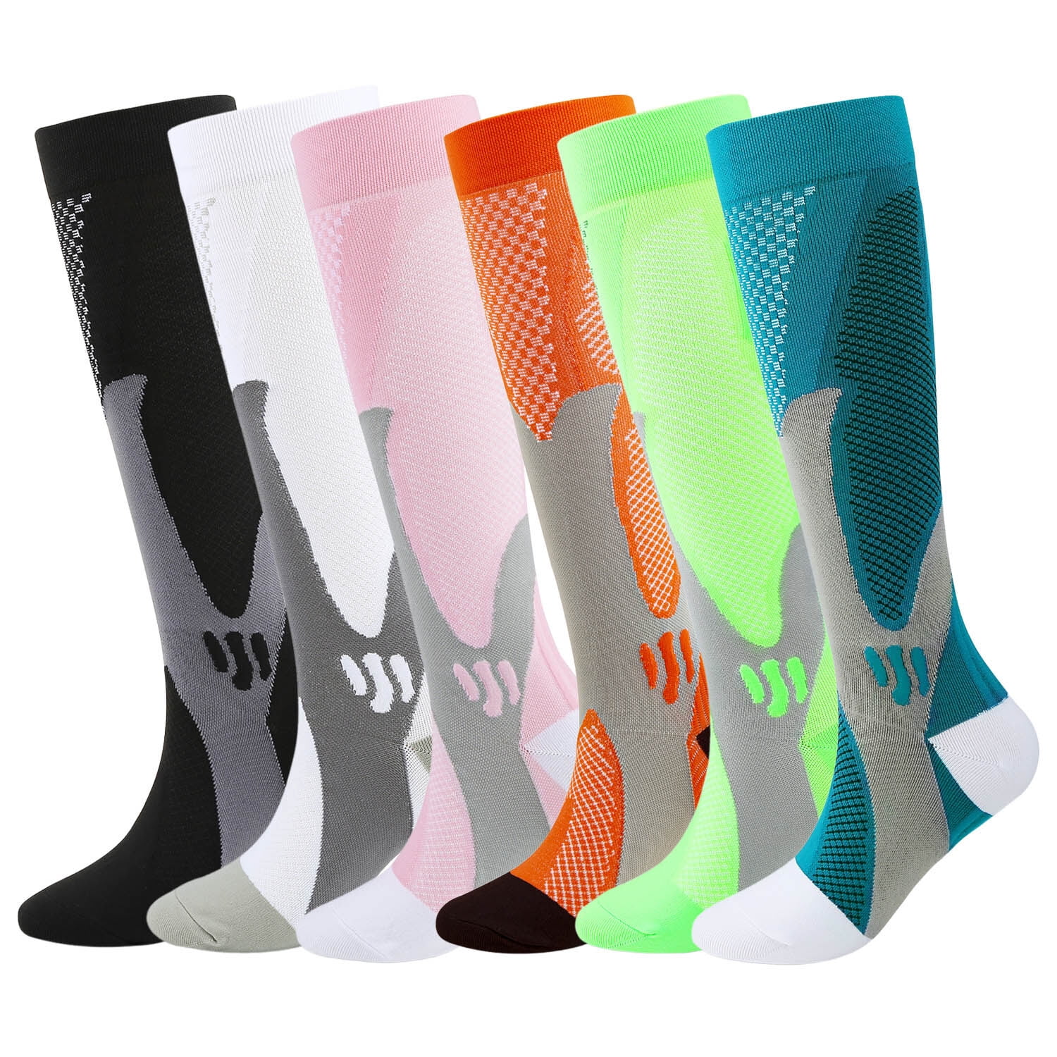 KAWELL 6 Pairs Compression Socks for Women and Men 20-30mmHg ...