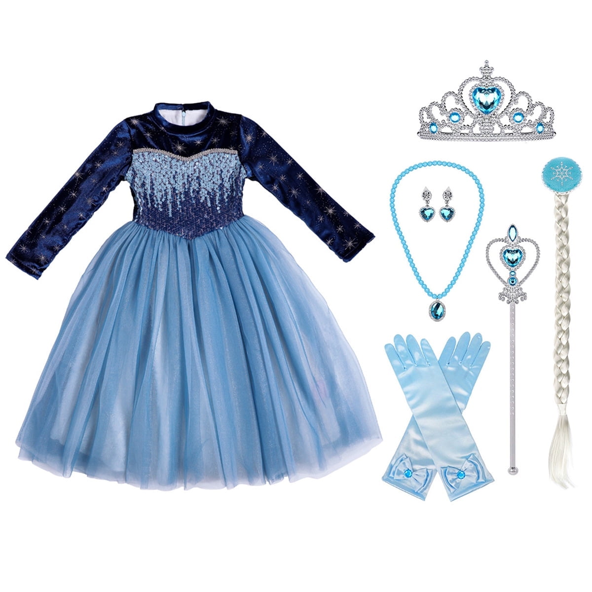 KAWELL Blue Costume, Blue Dress for Girls Snowflake Princess Adventure ...