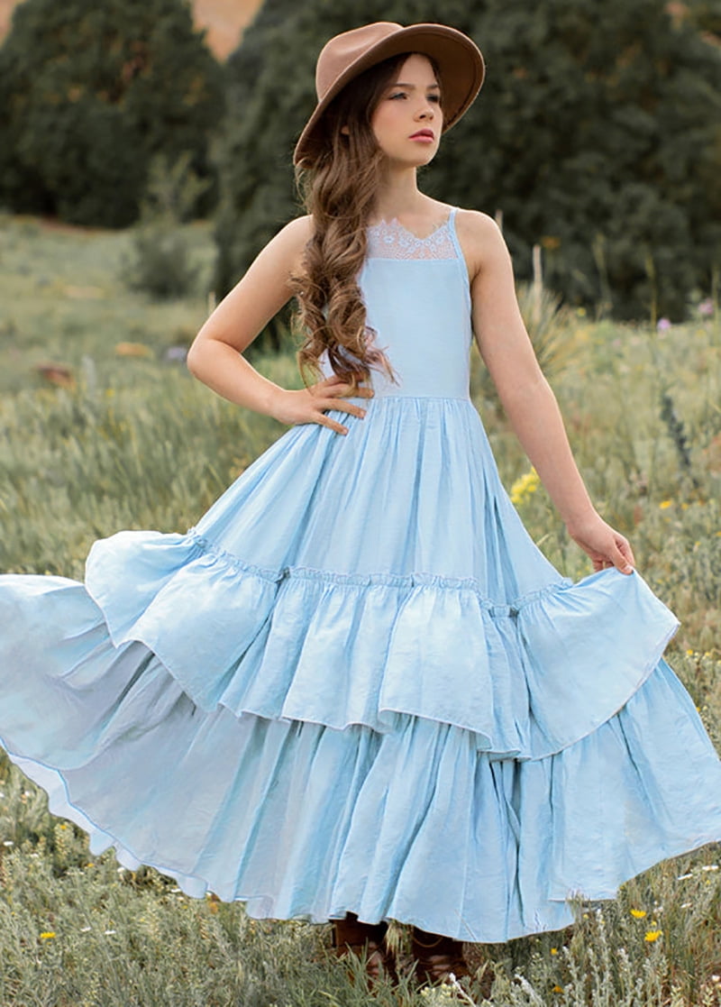 KAWELL Boho Flower Girl Maxi Dress Backless Bridesmaid Formal Tulle ...