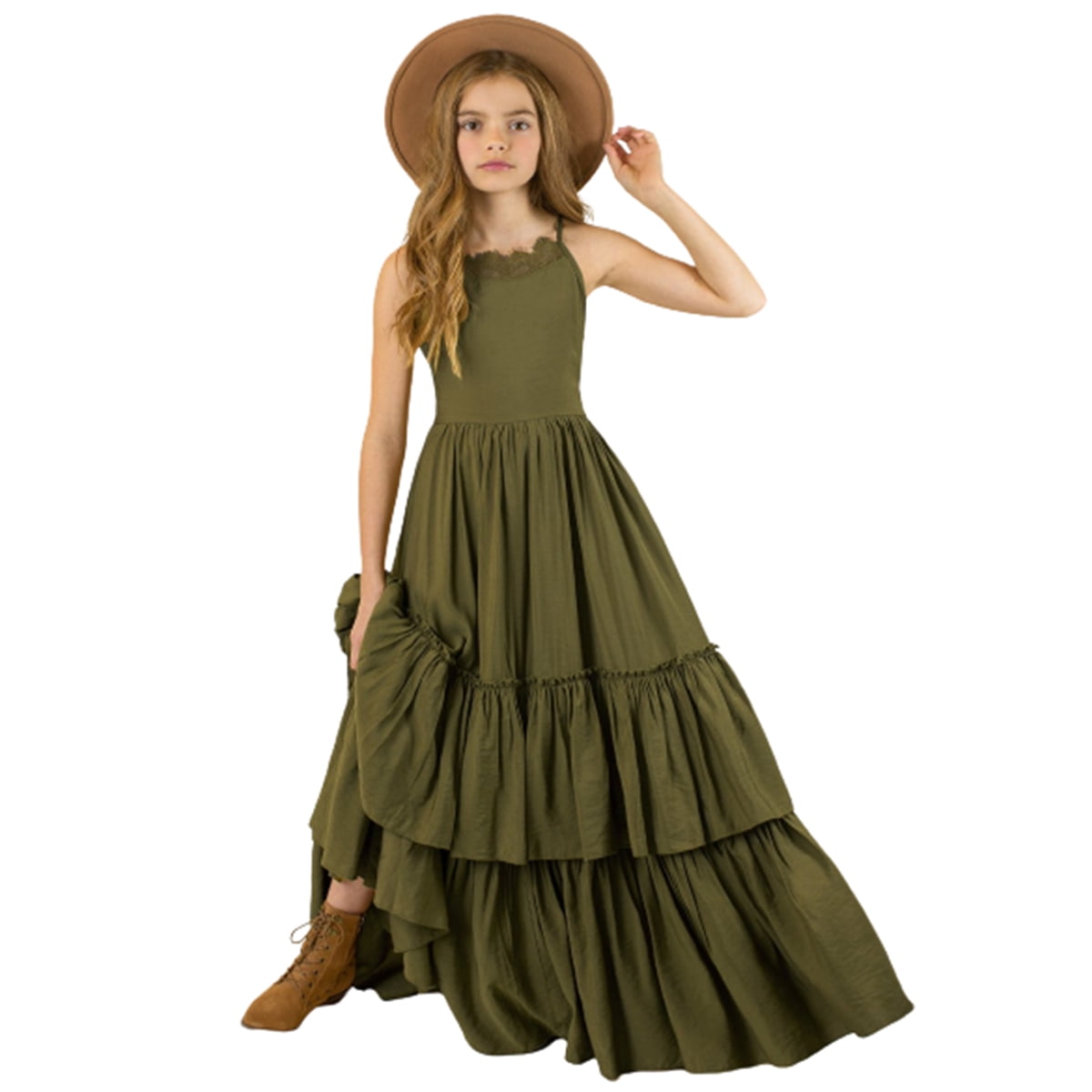 KAWELL Boho Flower Girl Maxi Dress Backless Bridesmaid Formal Tulle ...