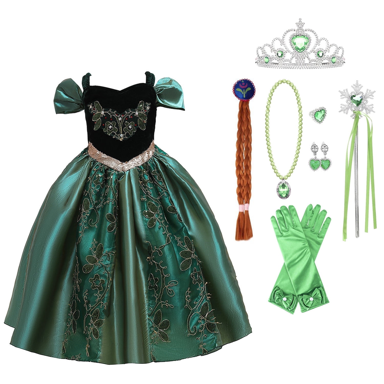 KAWELL Coronation Green Dress Luxury Girls Costume Princess Accessories ...