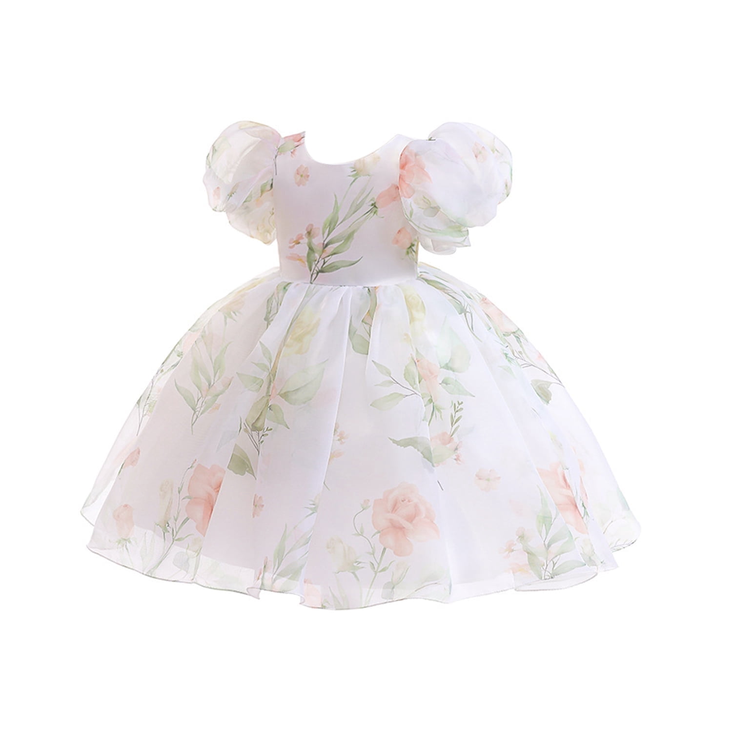 KAWELL Easter Dress for Girls Puff Sleeve Floral Dress Wedding Pageant ...