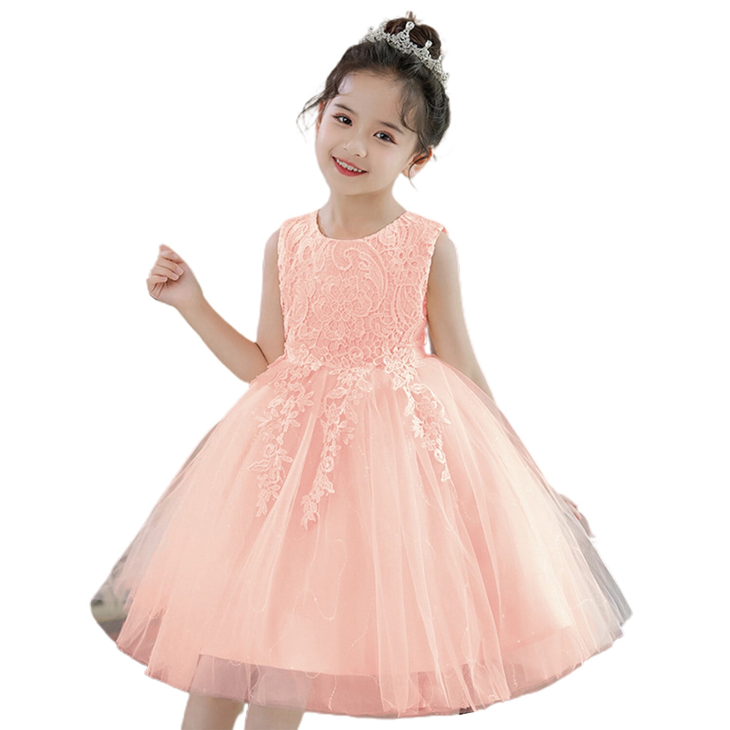 KAWELL Flower Girls Party Dress Embroidery Sleeveless Rainbow Mesh ...