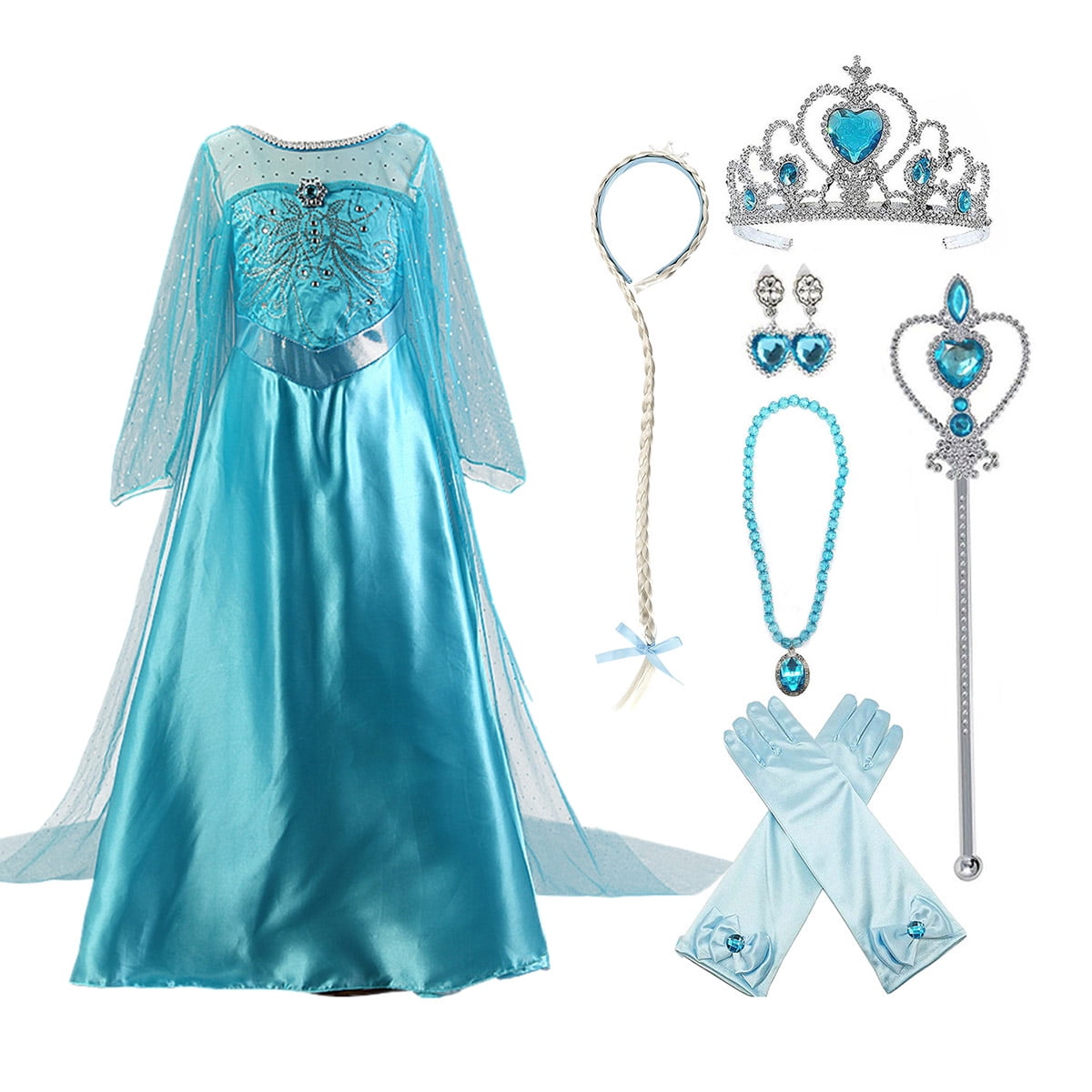 KAWELL Frozen Elsa Princess Party Dress for Girls with Cape and ...