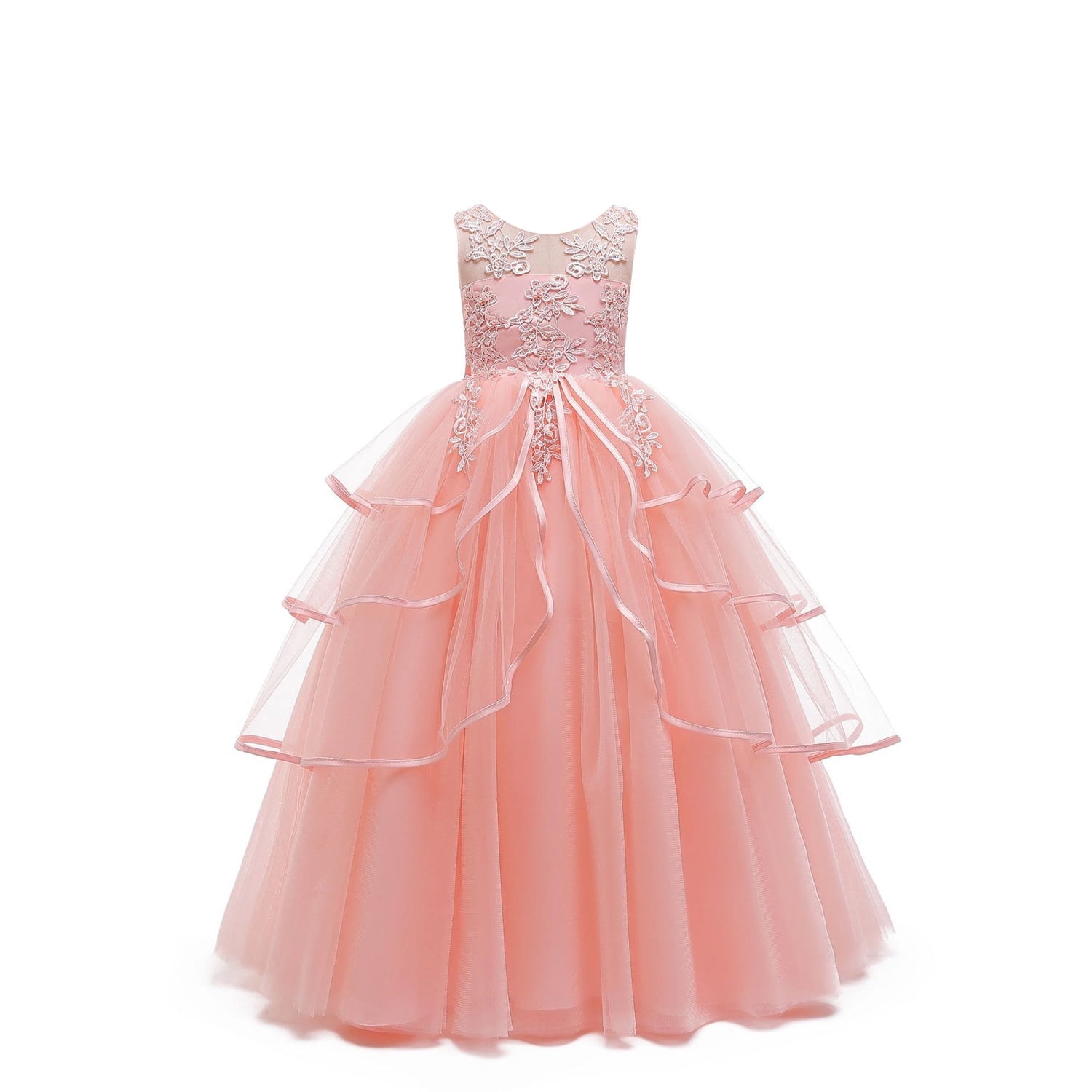 KAWELL Girls Sleeveless Embroidered Princess Gala Dress Kids Prom Dress ...