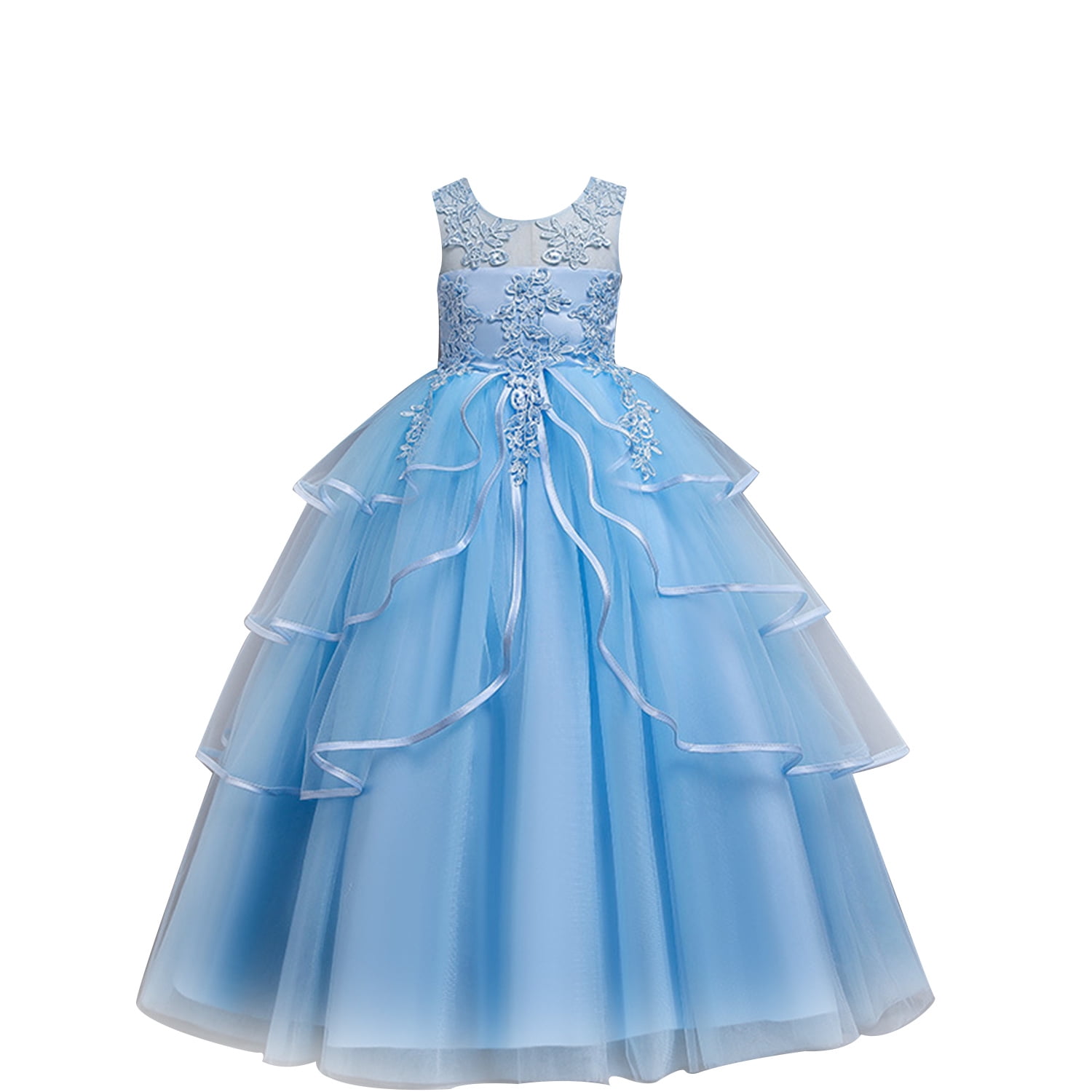 KAWELL Girls Sleeveless Embroidered Princess Gala Dress Kids Prom Dress ...
