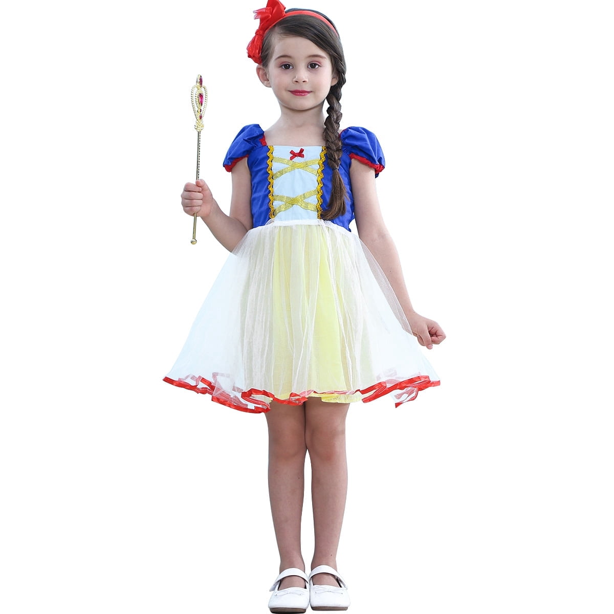 KAWELL Little Girls Snow Dress Elastic Waist Backless Princess Dress ...