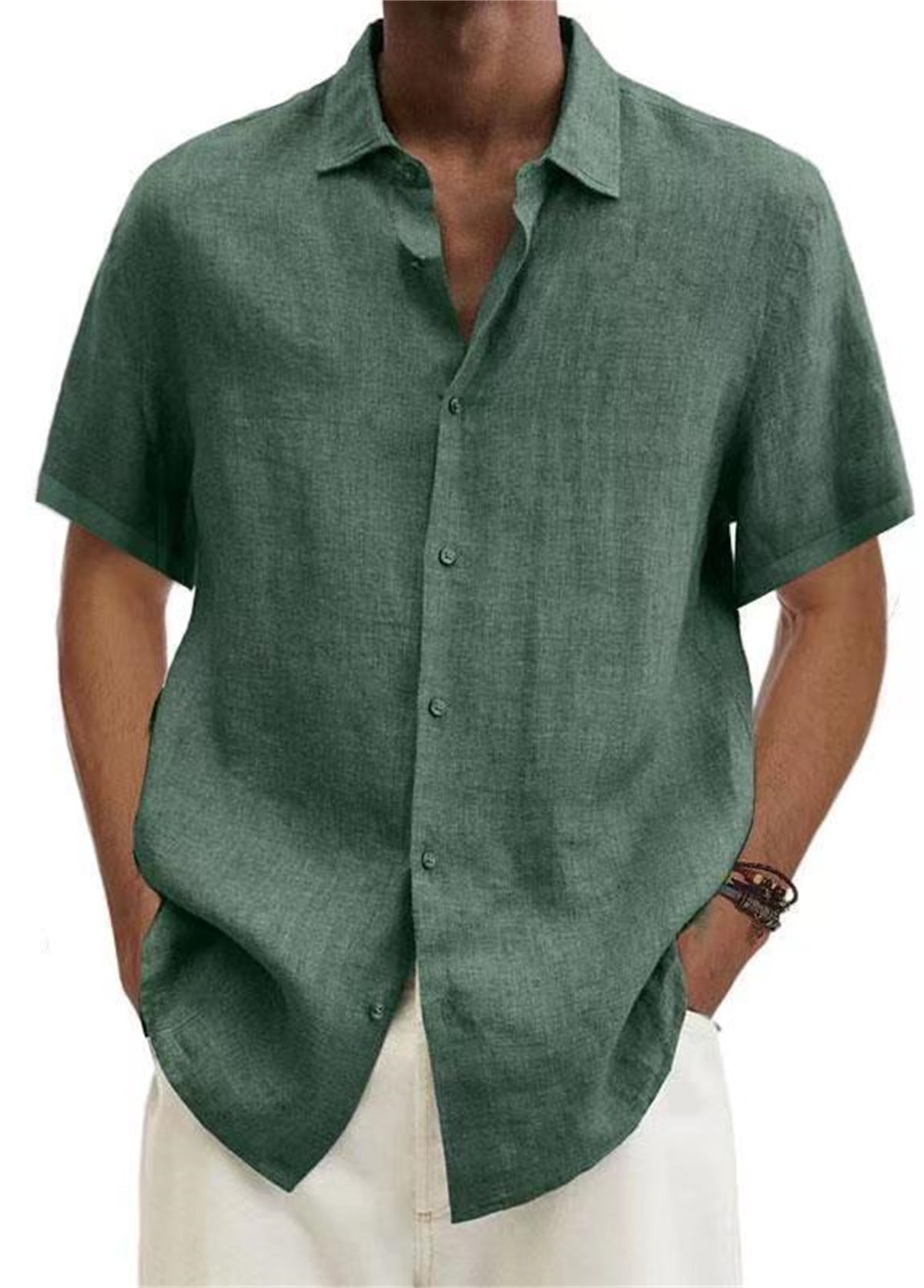 KAWELL Mens Guayabera Shirts Linen Short Sleeve Button Down Casual ...