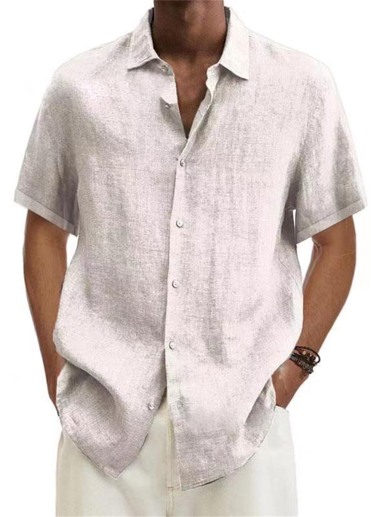 KAWELL Mens Guayabera Shirts Linen Short Sleeve Button Down Casual ...