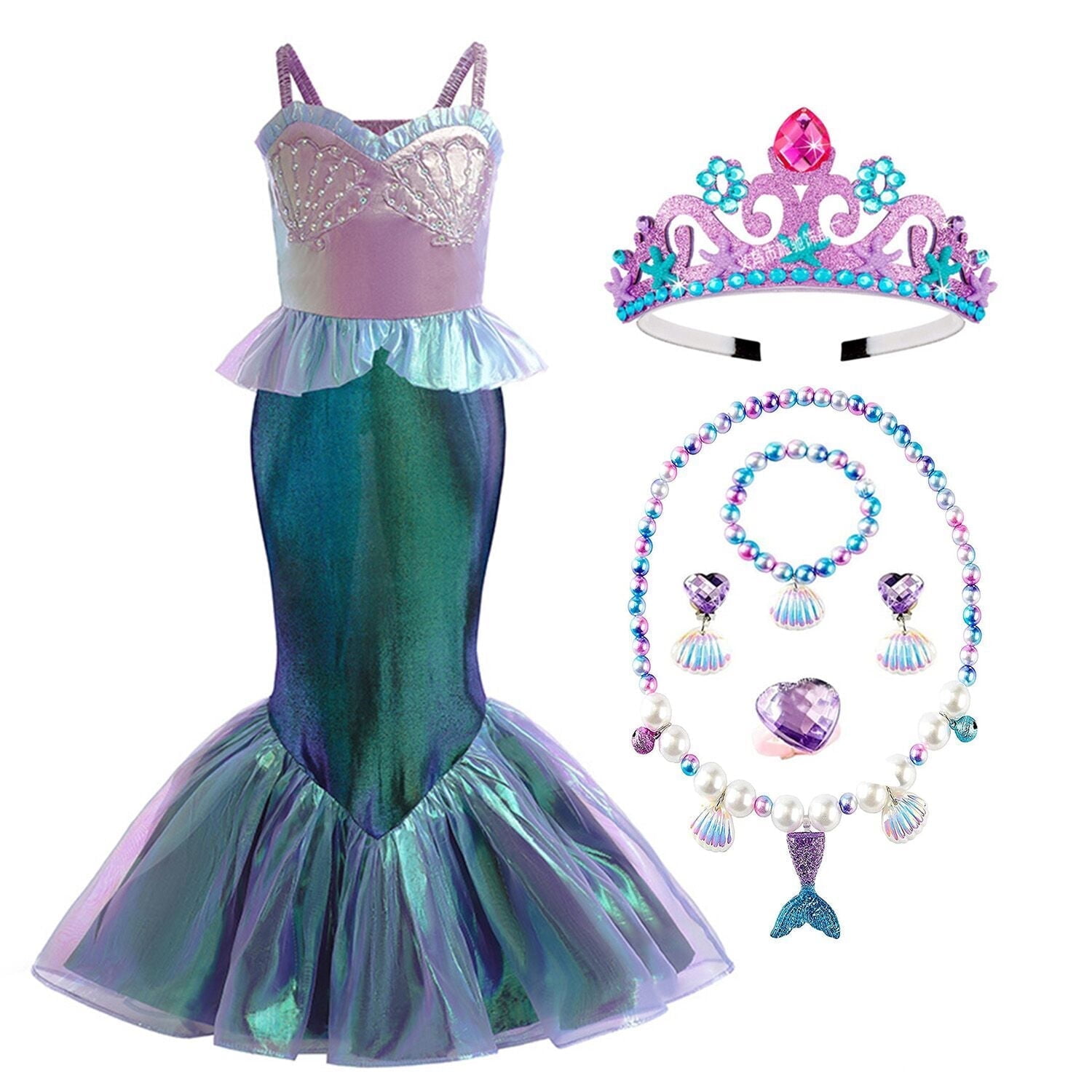 KAWELL Mermaid Costume Dress for Toddler Girls Cosplay Ariel Outfit Halloween Birthday Party ...