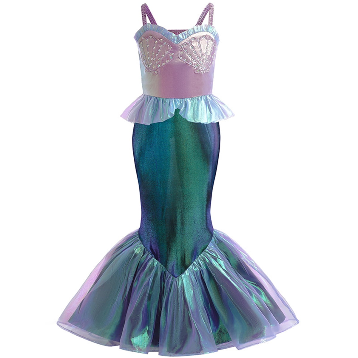 KAWELL Mermaid Costume Dress for Toddler Girls Cosplay Ariel Outfit Halloween Birthday Party ...