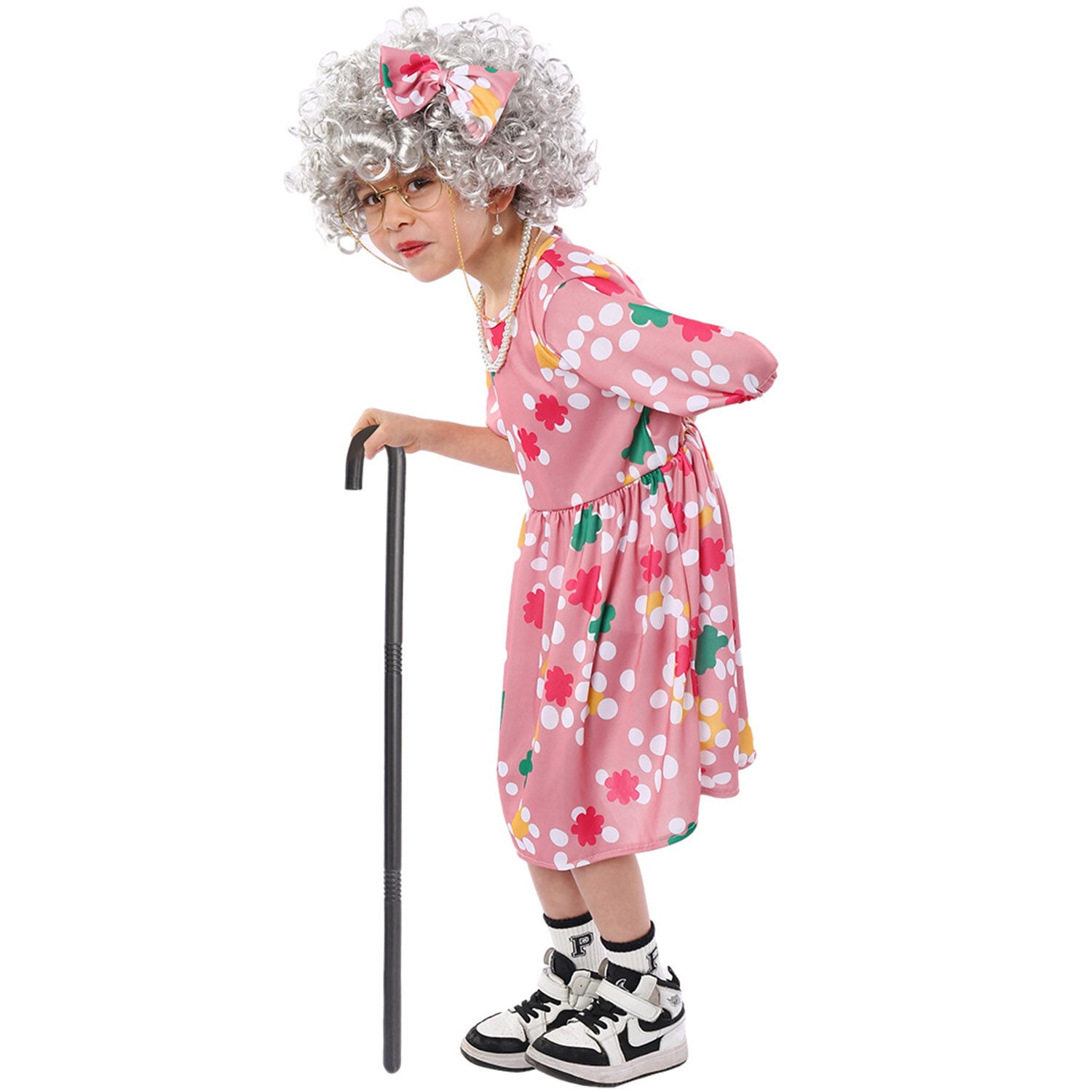 KAWELL Old Lady Costume for Girls 100 Days of School Costume Grandma ...