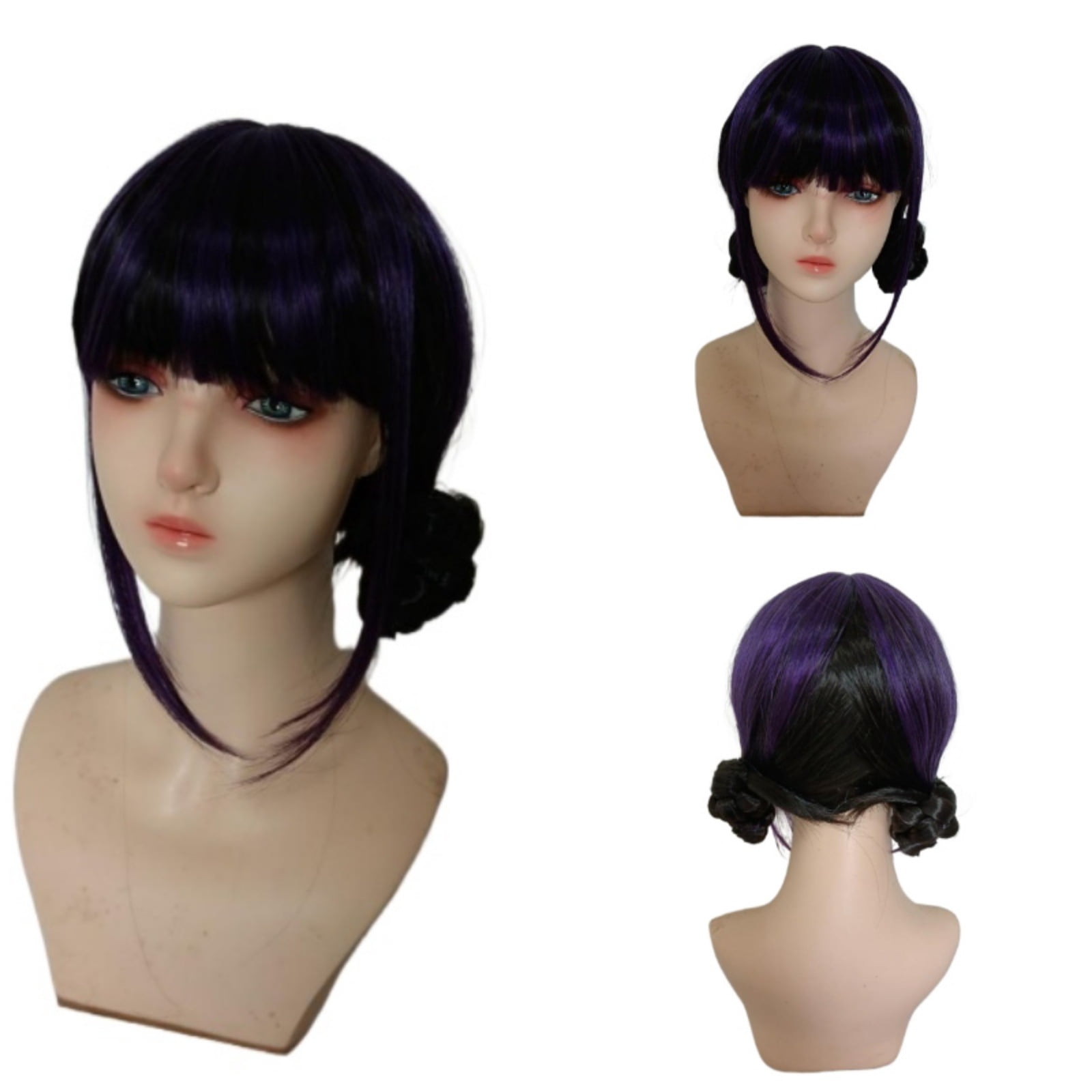 KAWELL Pop Singers Purple Black Wig for Girls Short Deep Purple Anime ...