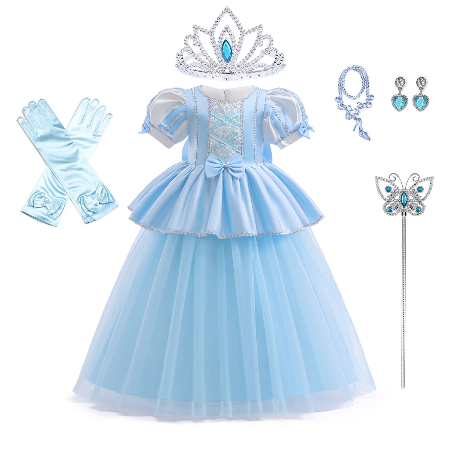 KAWELL Princess Blue Costume Girls Halloween Cosplay Dress up Toddler ...
