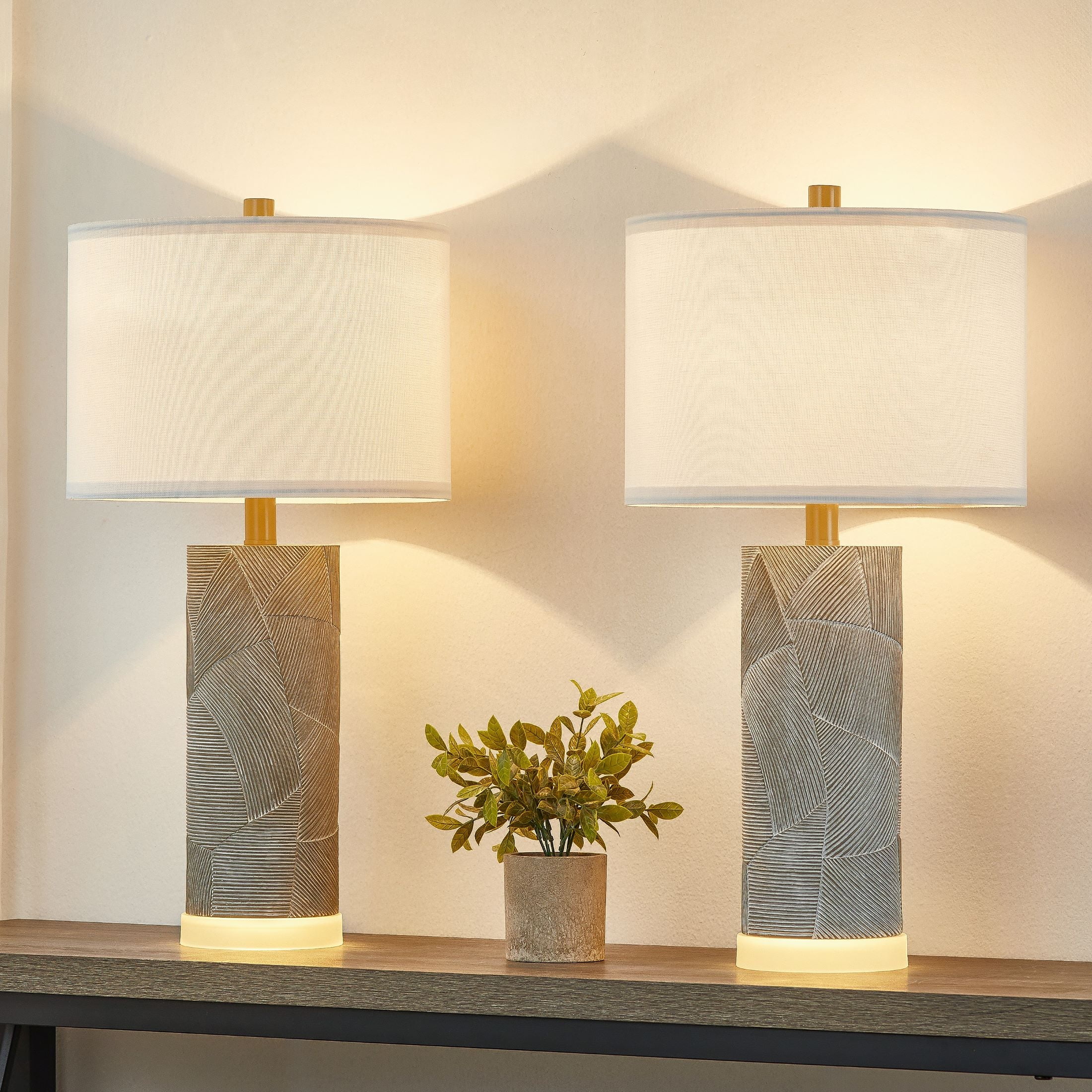 Kawoti 23" Farmhouse Table Lamp Set for Living Room, with LED Bulbs ...