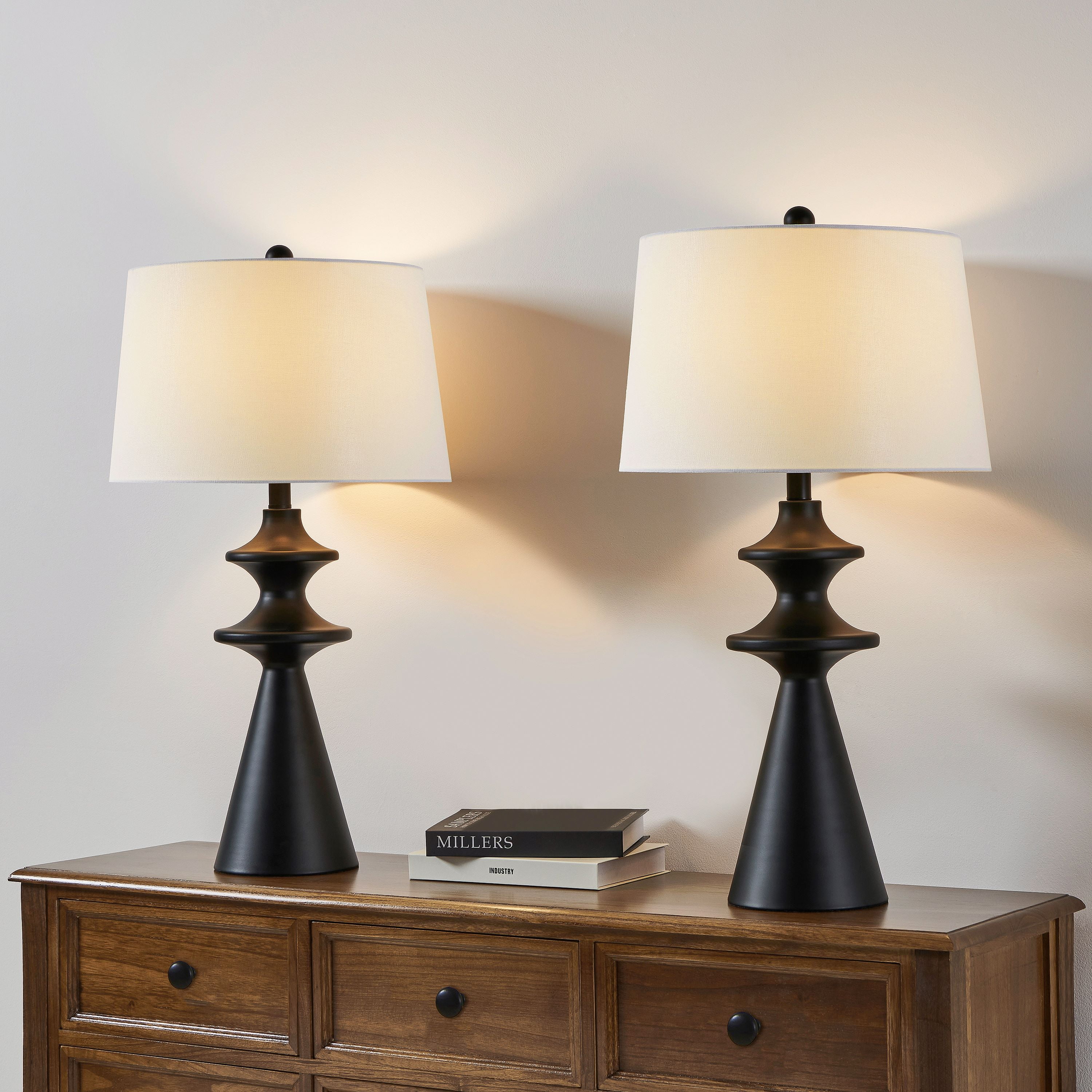 KAWOTI 28" Metal Table Lamp Set of 2 with Linen Shade Black Nightstand ...