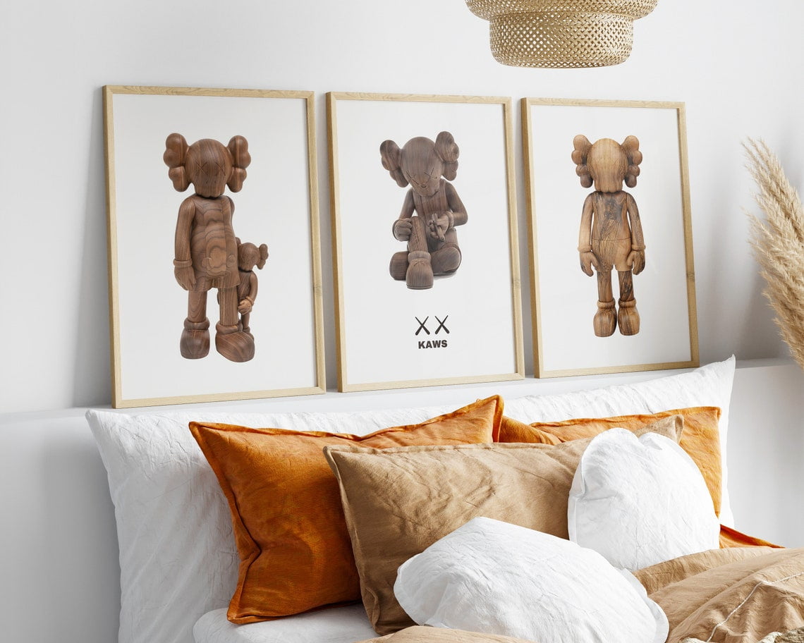 KAWS Poster, Set of 3 Printables Wooden Kaws Figure Poster, Kaws ...