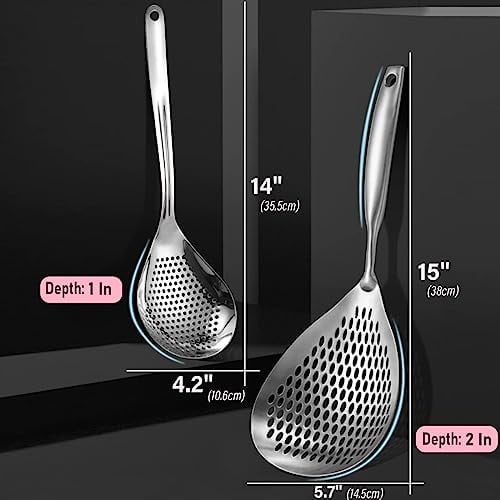 KAYCROWN Skimmer Slotted Spoon, 2 Pack Stainless Steel Pasta Spider ...