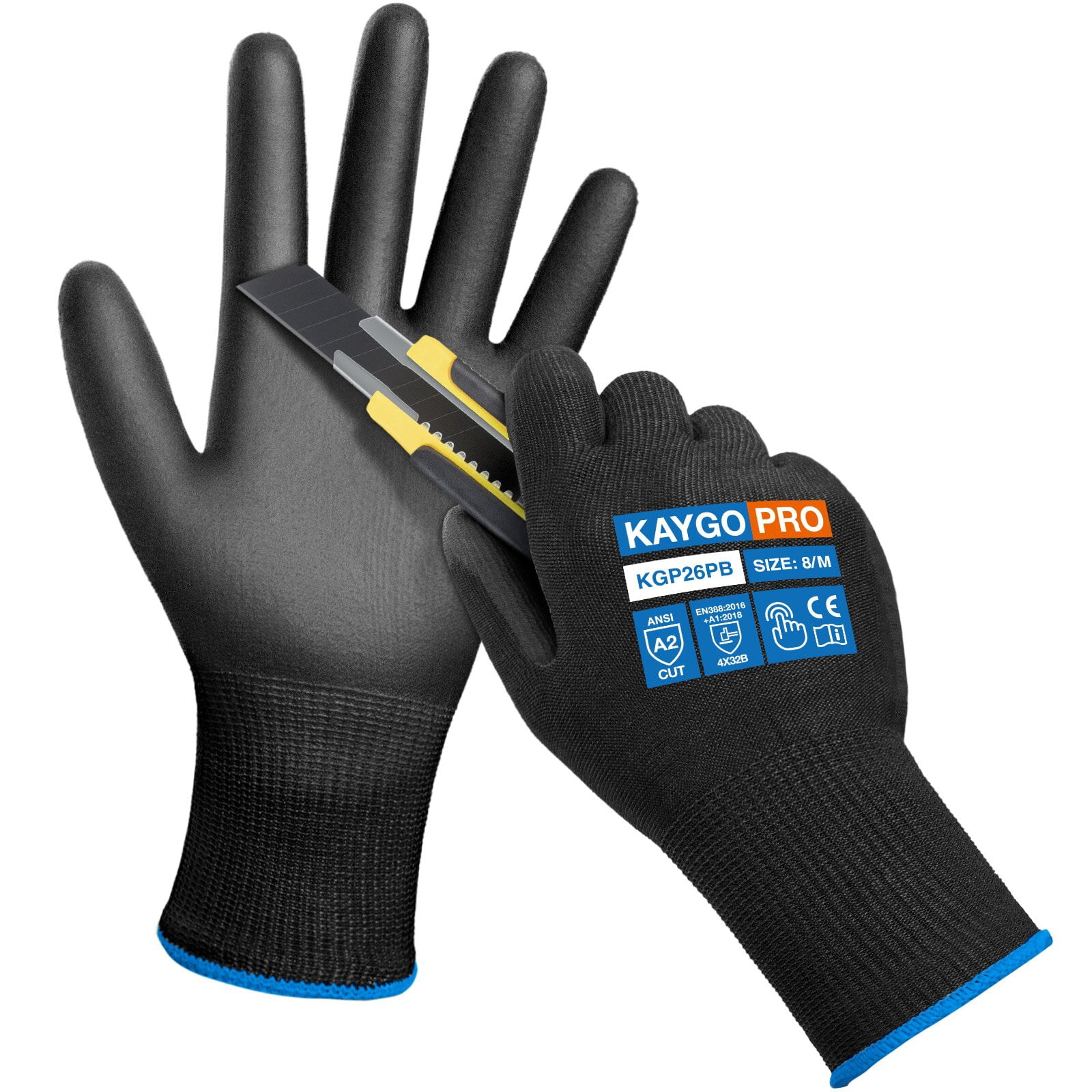 KAYGO Cut Resistant Gloves PU Coated, 12 Pairs, Safety Work Gloves with ...
