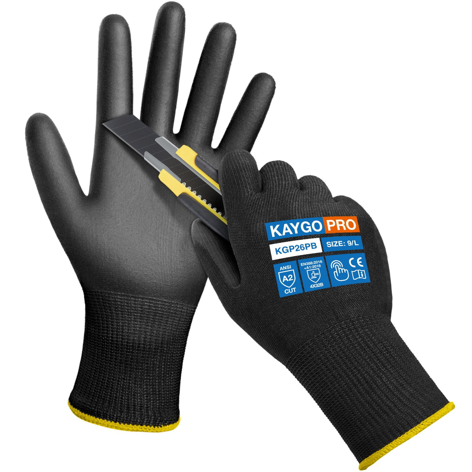 KAYGO Cut Resistant Gloves PU Coated, 12 Pairs, Safety Work Gloves with ...