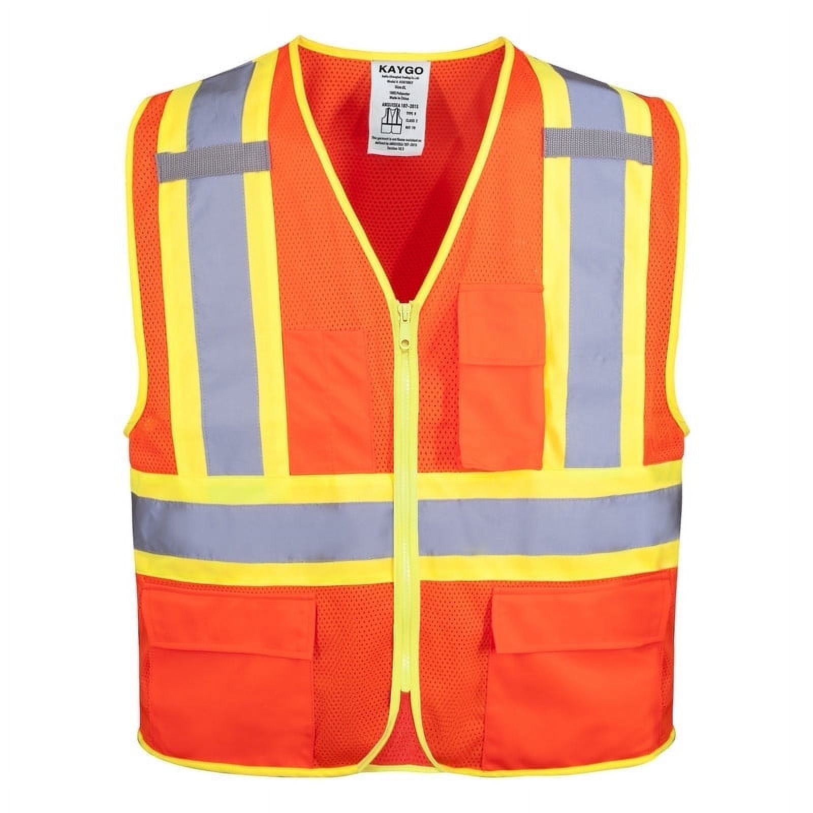 KAYGO High Visibility Type R Class 2 Safety Vests, Orange, Large ...