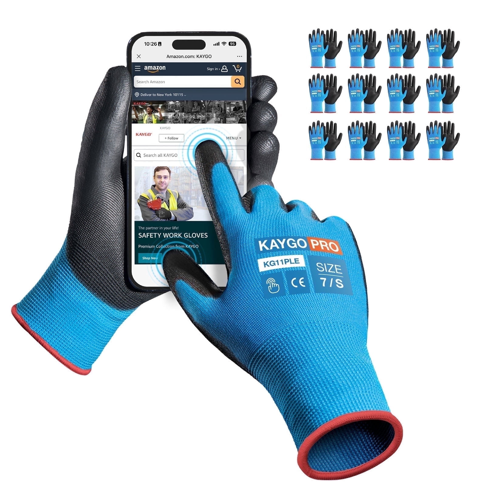 KAYGO Safety Work Gloves, 12 Pairs, Seamless Knit Glove with Two ...