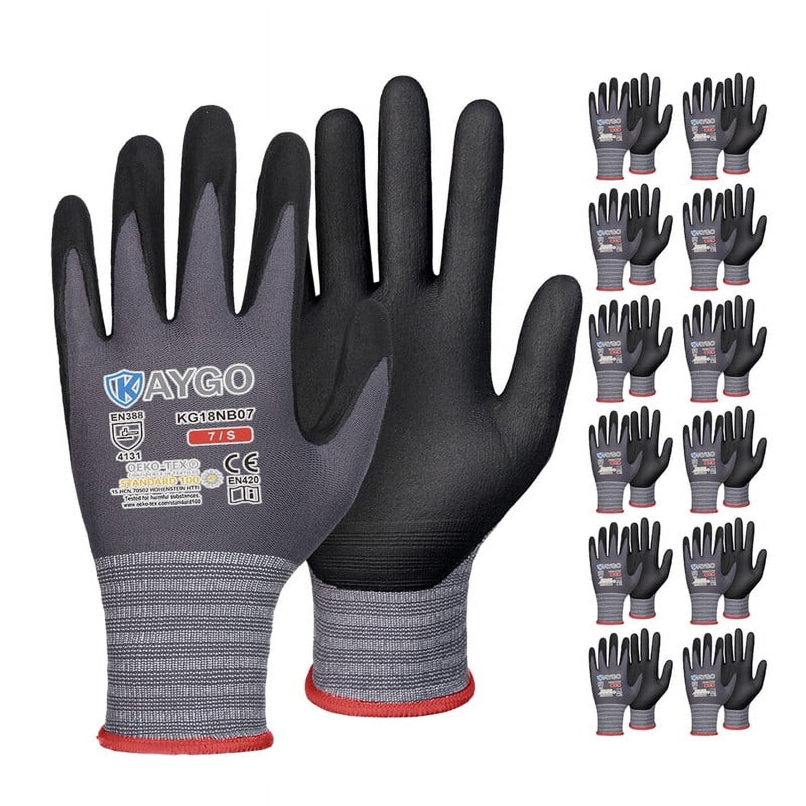 KAYGO Safety Work Gloves, MicroFoam Nitrile Coated, Seamless Knit Nylon ...