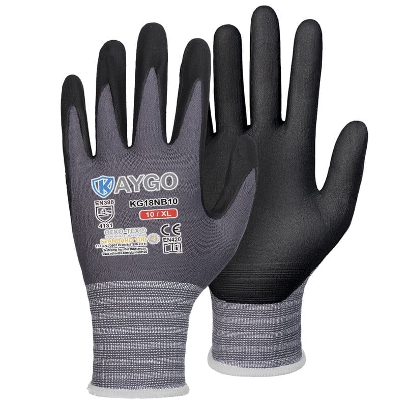 KAYGO Safety Work Gloves MicroFoam Nitrile Coated-3 Pairs, KG18NB ...