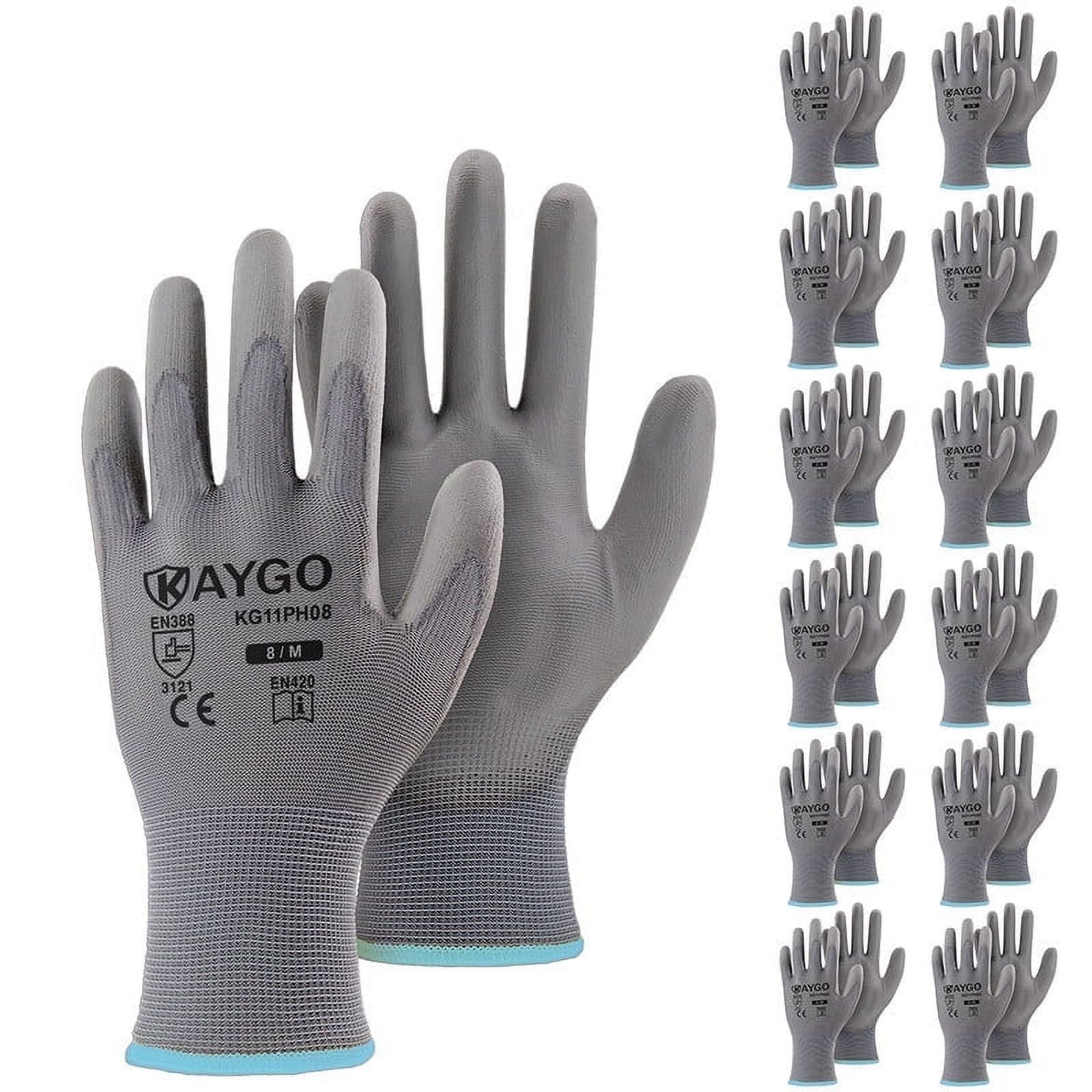 KAYGO Safety Work Gloves PU Coated-12 Pairs, KG11P, Seamless Knit Glove ...