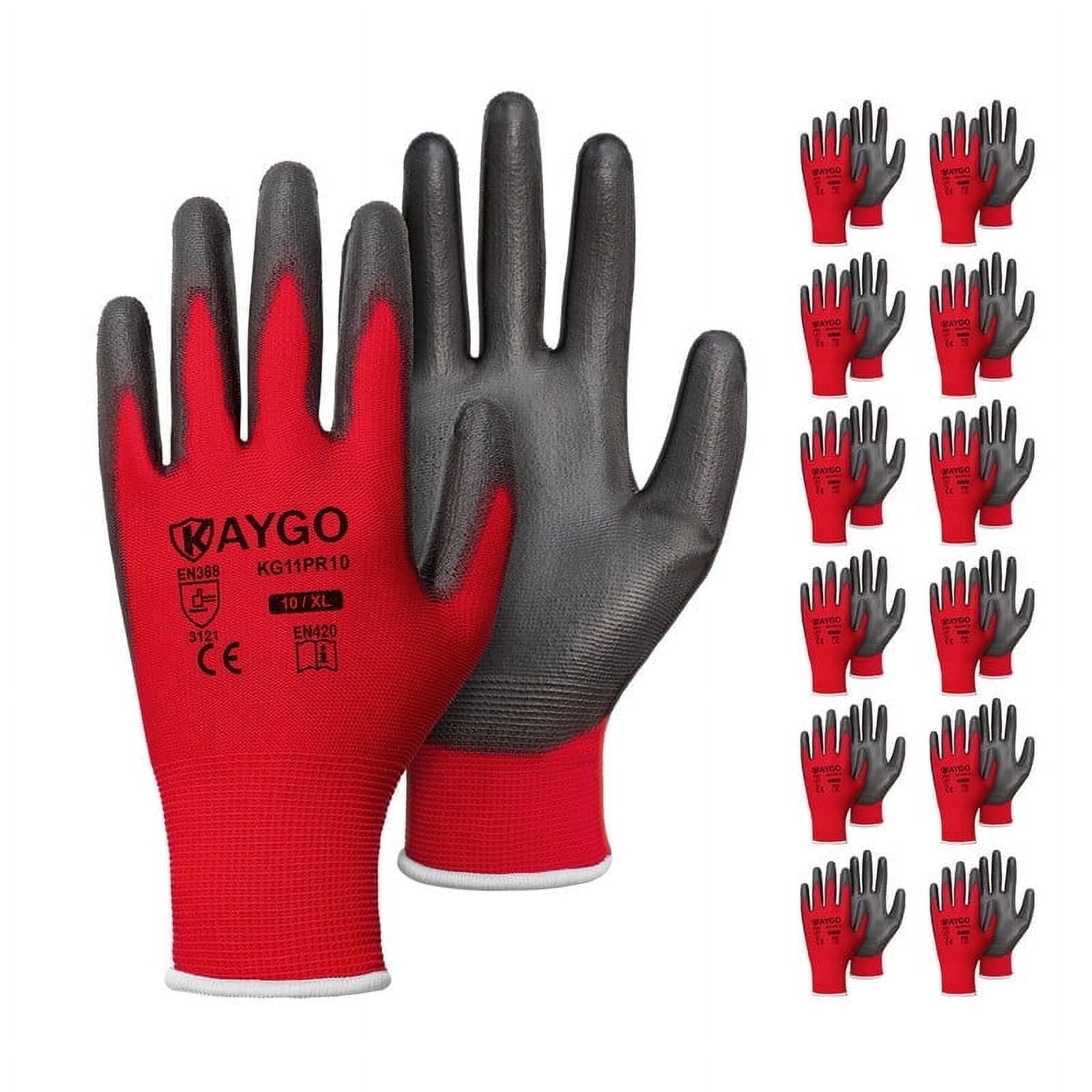 KAYGO Safety Work Gloves PU Coated-12 Pairs Seamless Knit Glove with ...