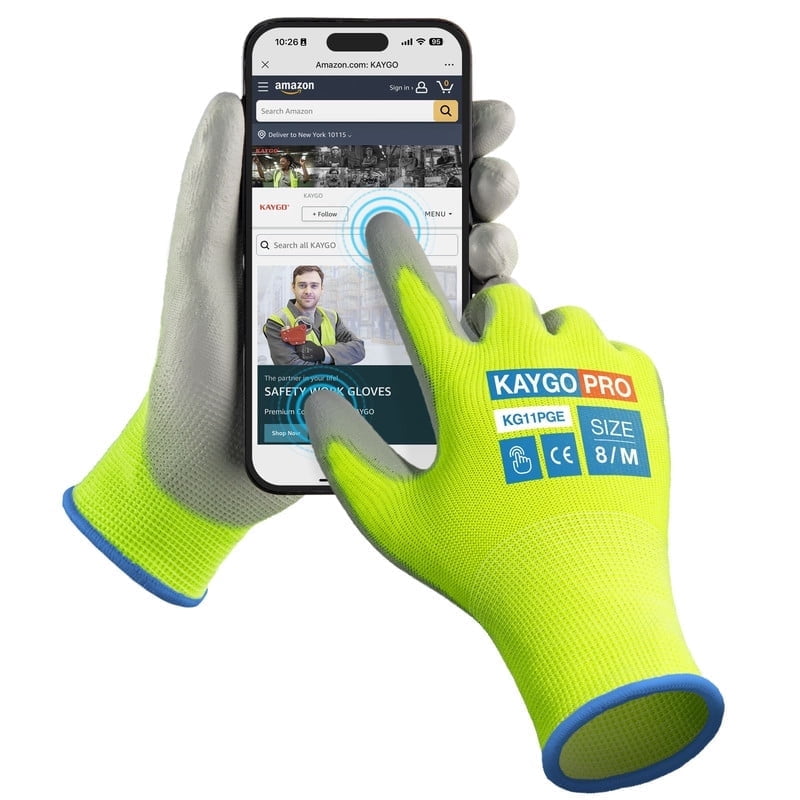 KAYGO Safety Work Gloves PU Coated for Men and Women- KG11P,12 Pairs ...