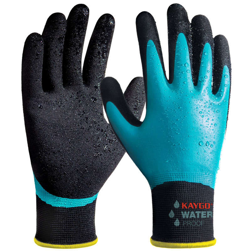 KAYGO Waterproof Latex Work Gloves, Blue, L, Full Hand Dexterity ...