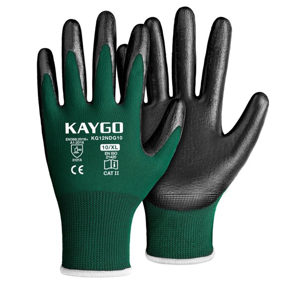 KAYGO Work Gloves Nitrile Coated, 12 Pairs KG12N，Seamless Knit ...