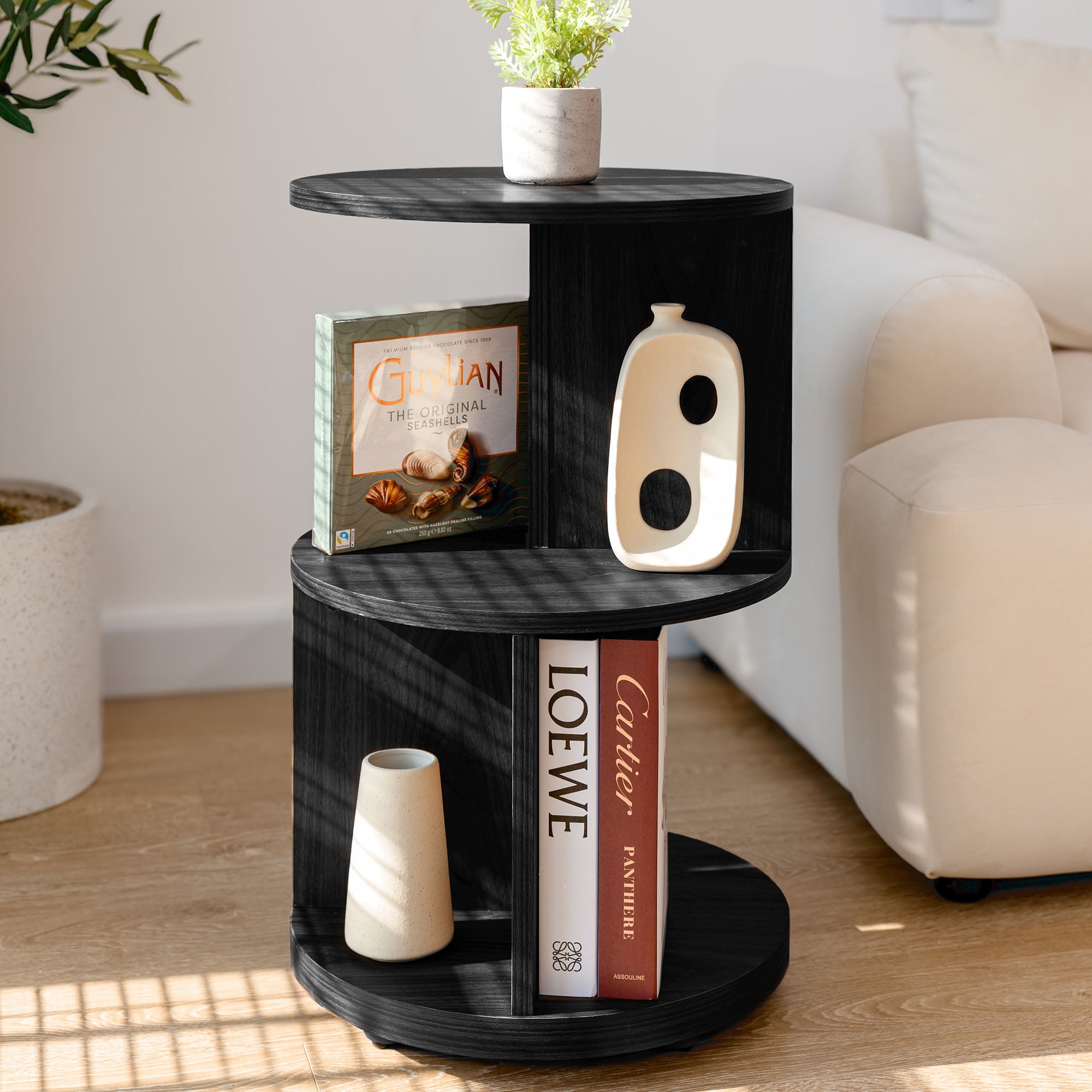 KAYMILY Living Room Side Table, Office Round Bookshelf End Table ...