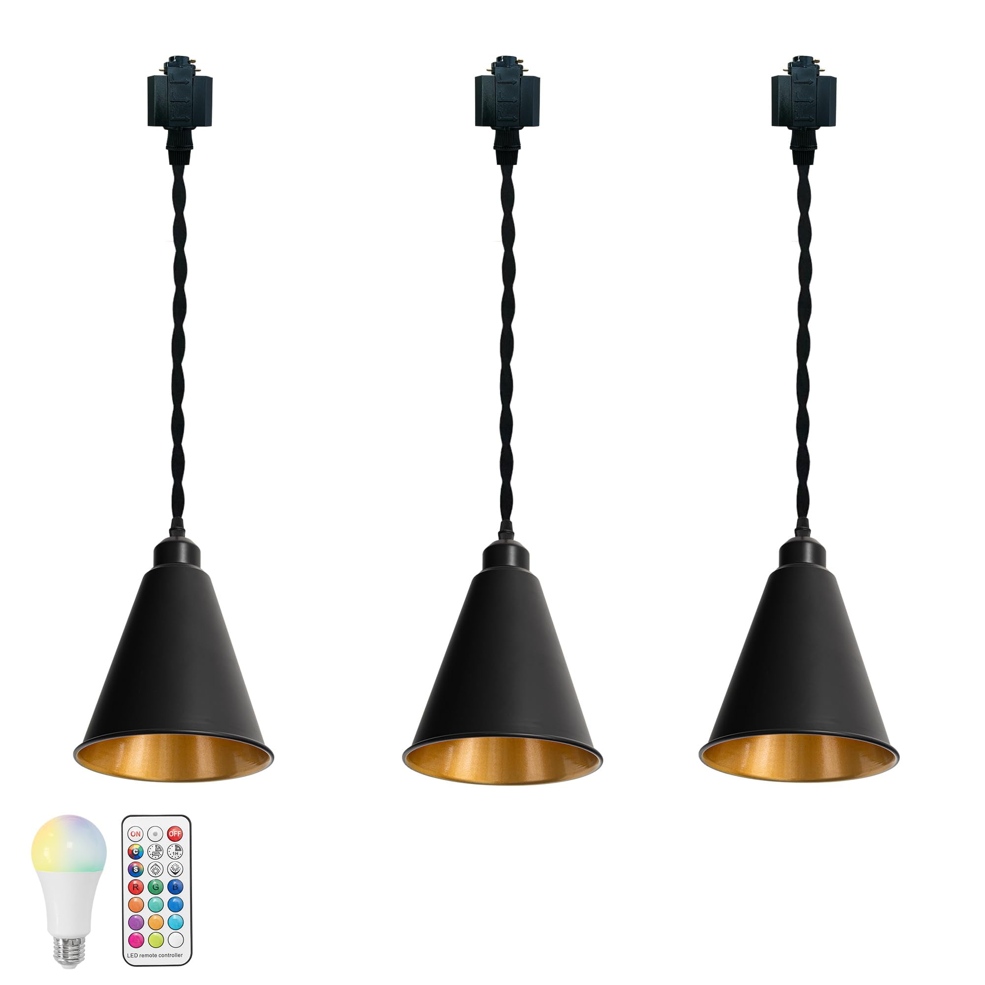 KAYYELAMP 11.8 Inches Black Twisted Cord Set of Three Track Hanging ...