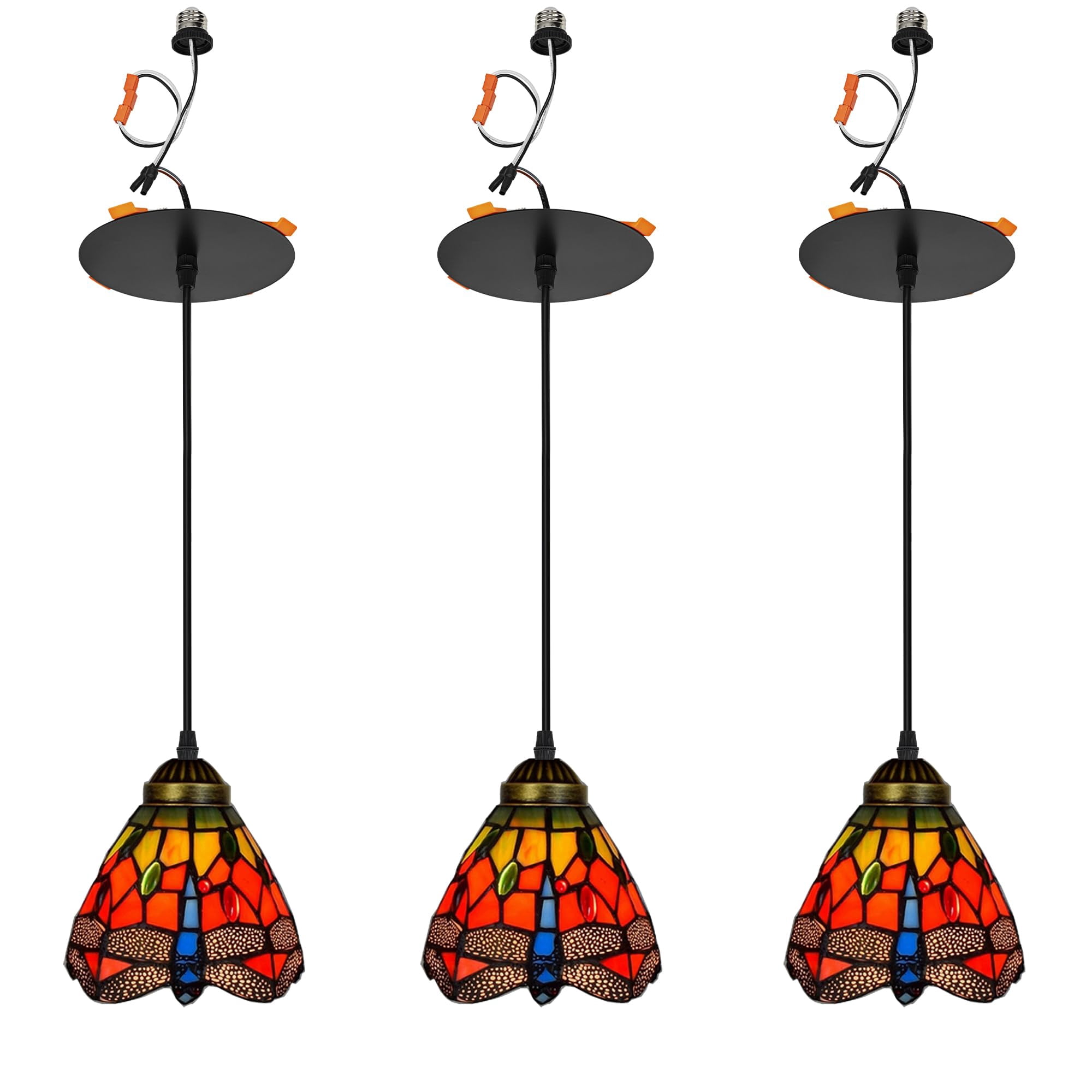 KAYYELAMP 3 Lights Colorful Dragonfly Glass Shade Handmade Recessed ...