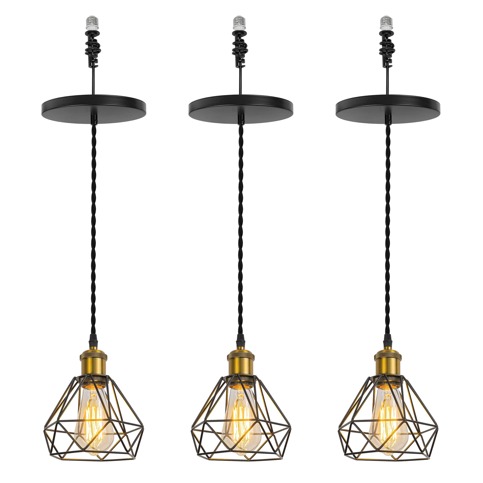 KAYYELAMP 3-Pack Hanging Light E26 Connection Brass Finish Base Metal ...