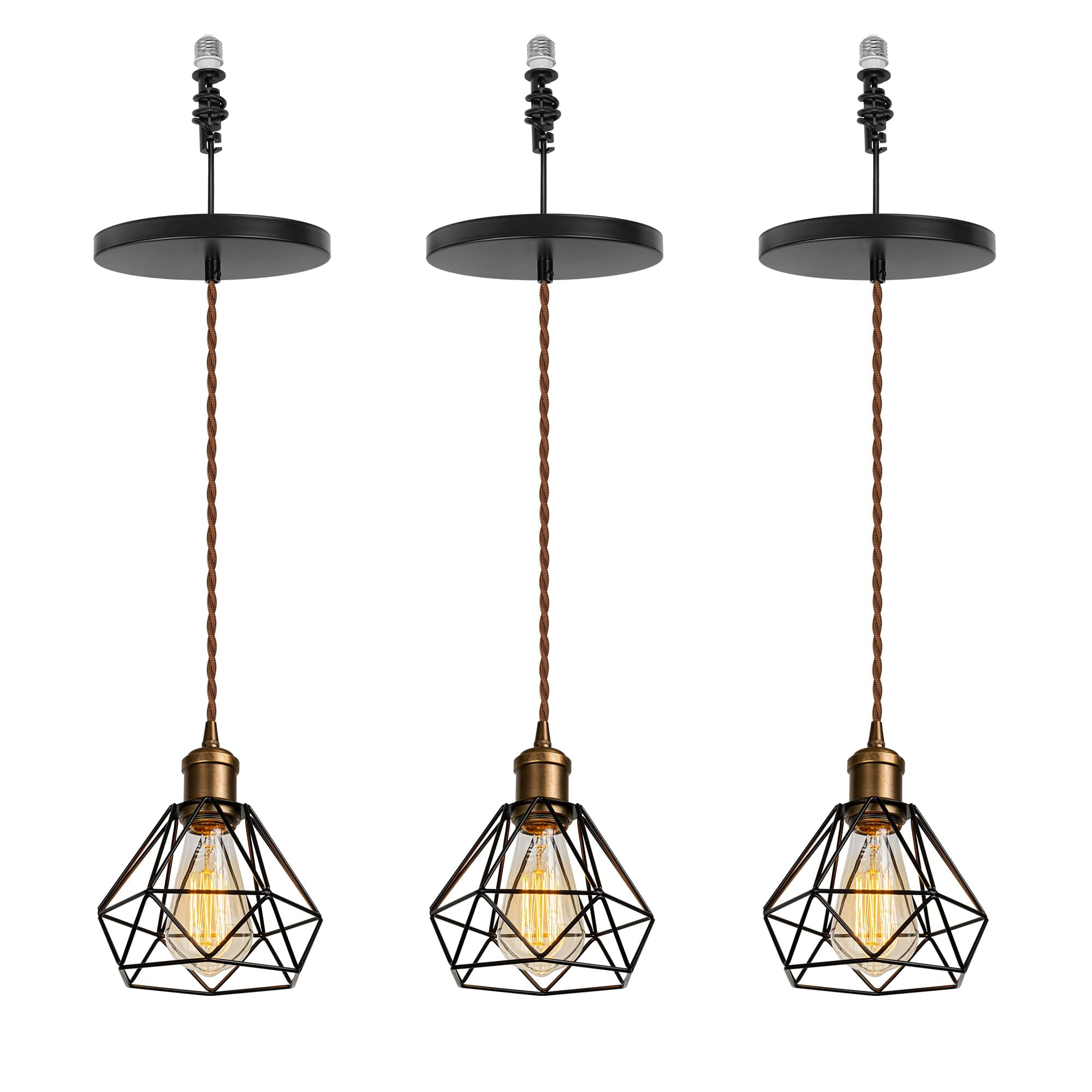 KAYYELAMP 3-Pack Hanging Light E26 Connection Diamond Shape Hollow Cage ...
