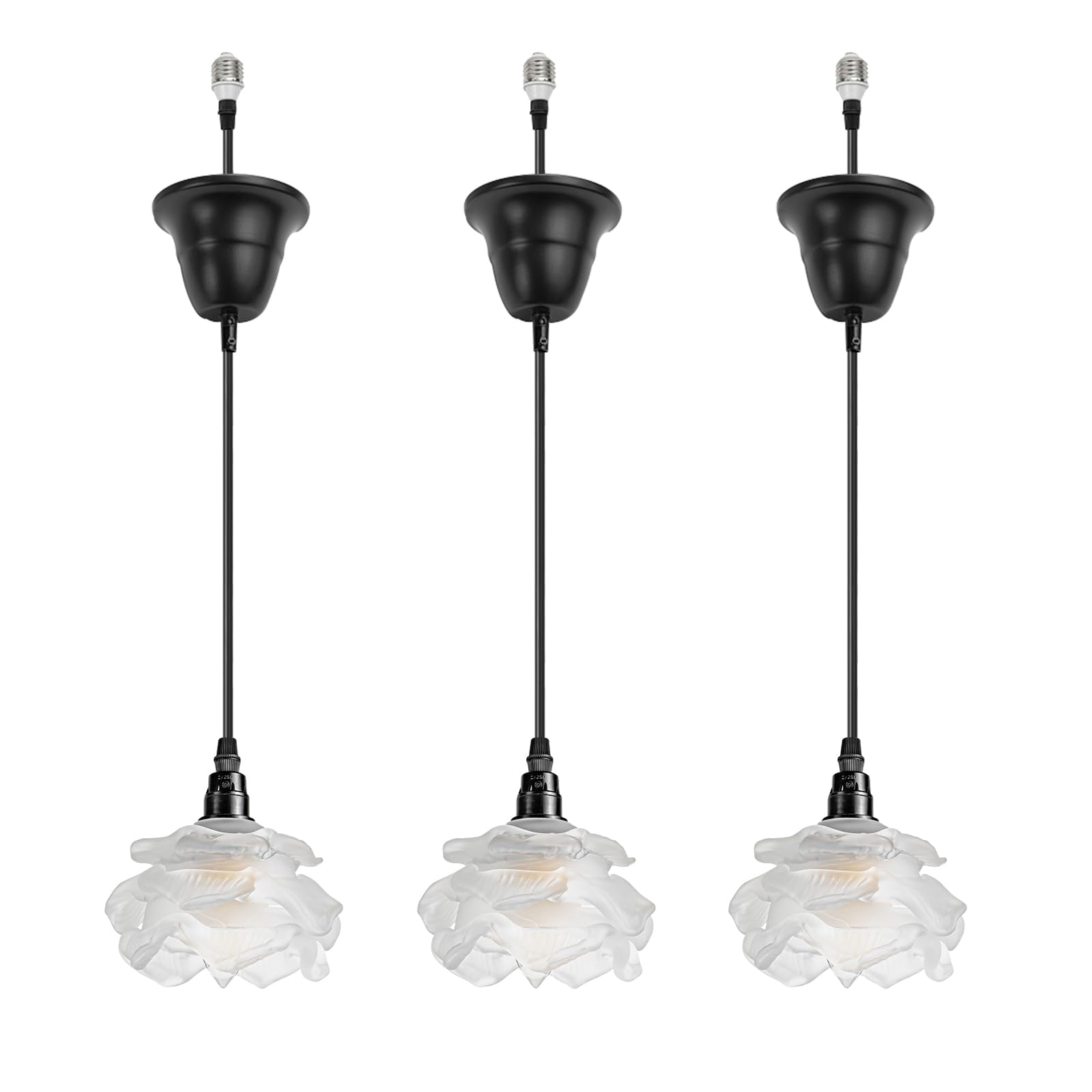 KAYYELAMP 3-Pack Hanging Light E26 Connection Flowers Shade Glass E12 ...