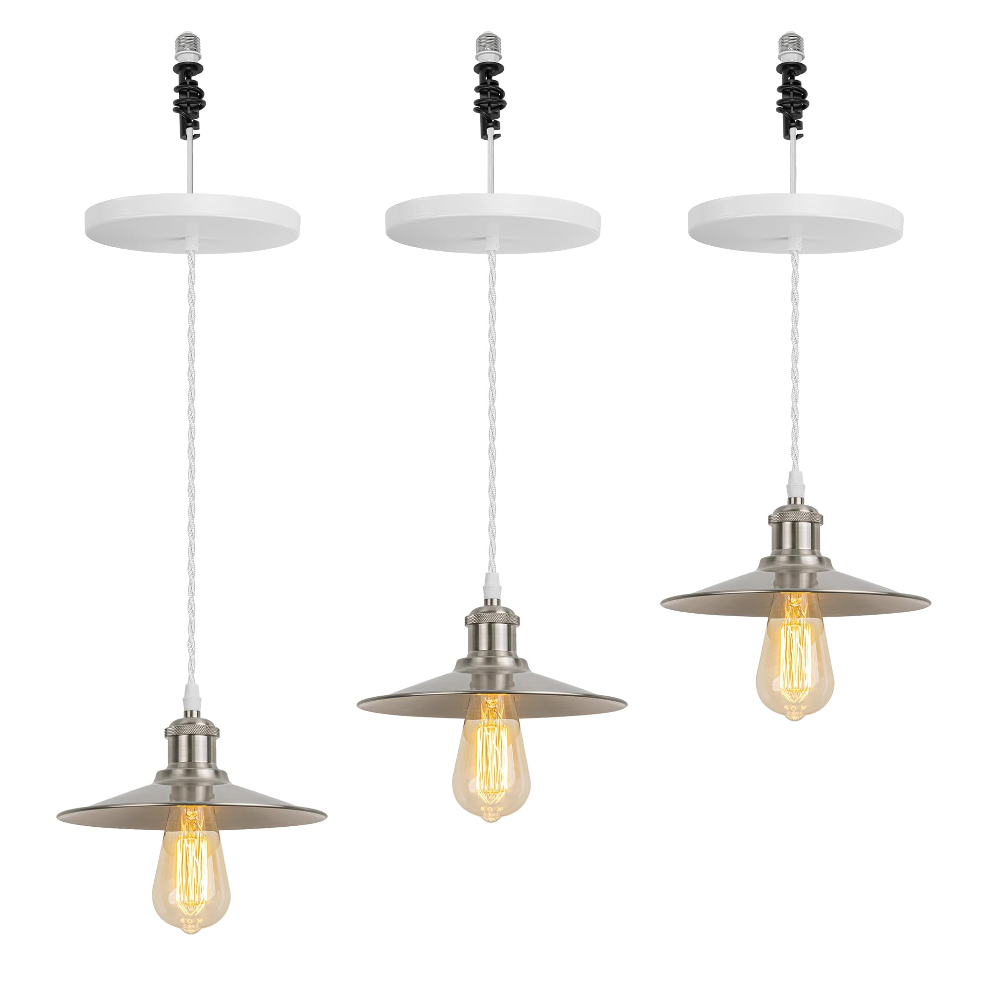 KAYYELAMP 3-Pack Hanging Light E26 Connection Nickel Shade with Base ...