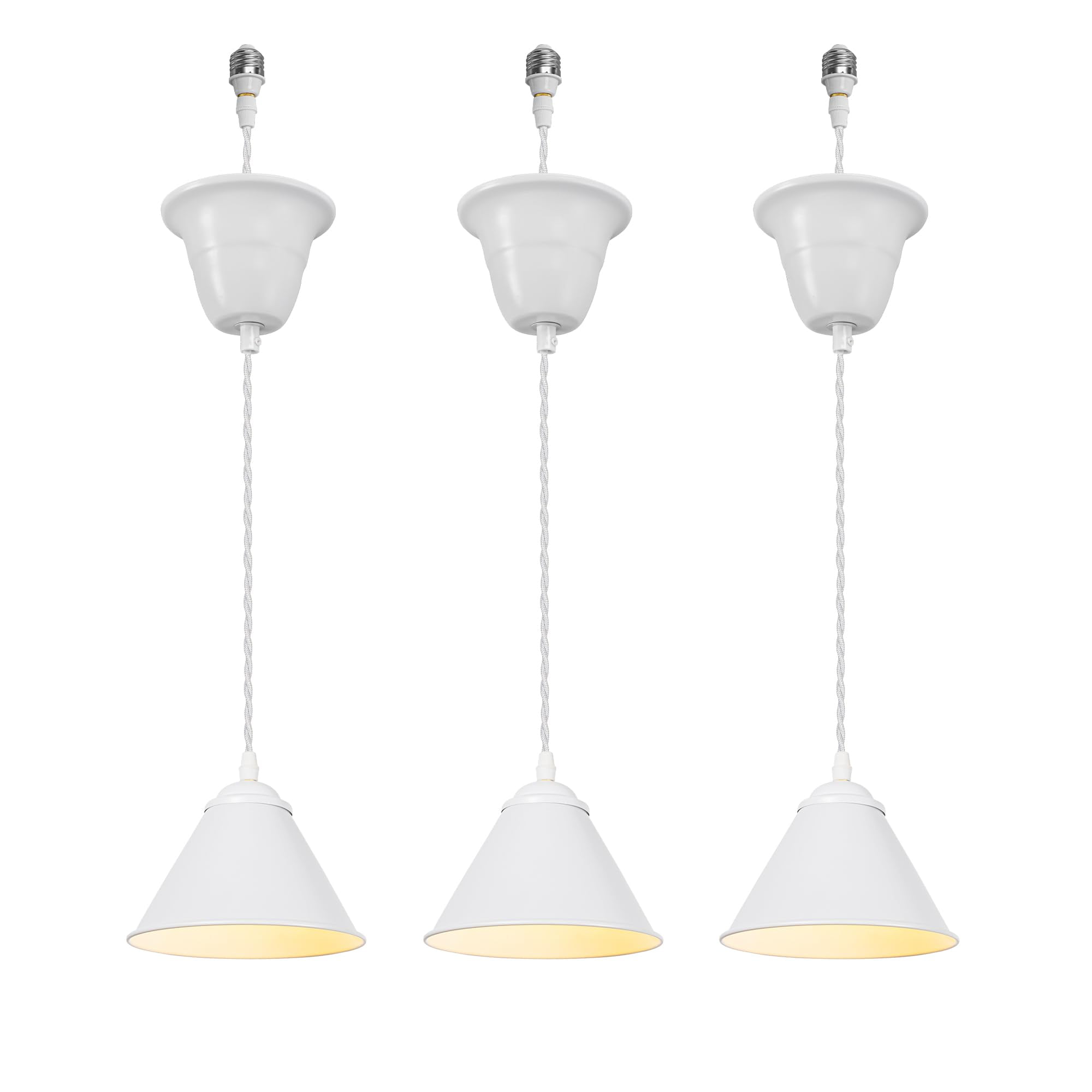 KAYYELAMP 3-Pack Hanging Light E26 Connection White Metal Lampshade E12 ...