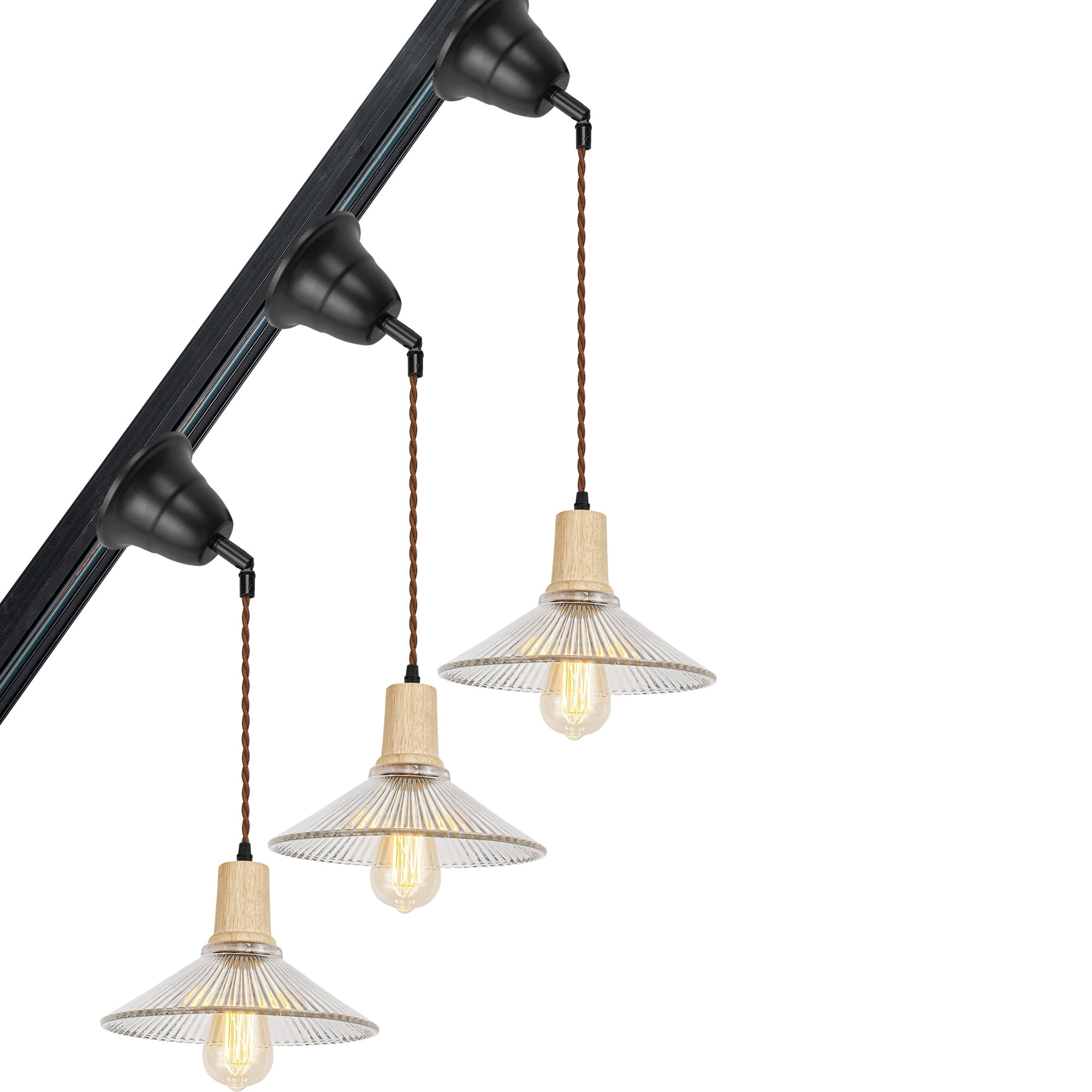 KAYYELAMP 3-Pack J-Type Track Lamp Wooden Base Clear Glass Shade ...