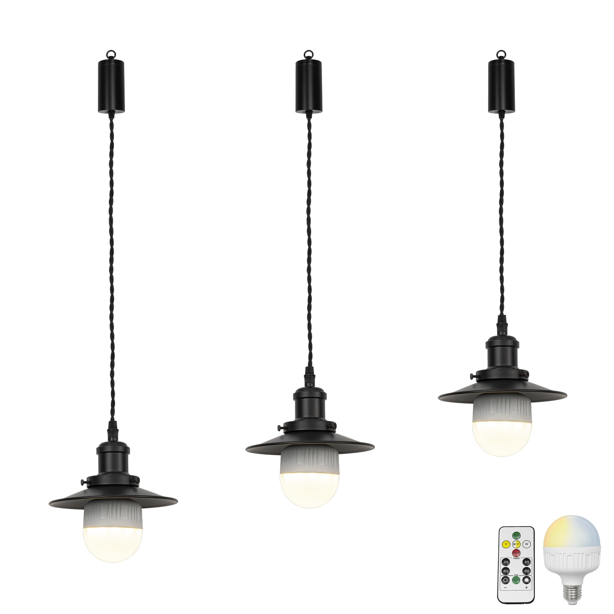 KAYYELAMP 3-Pack Remote LED Bulb Rechargeable Battery Adjusted Height ...