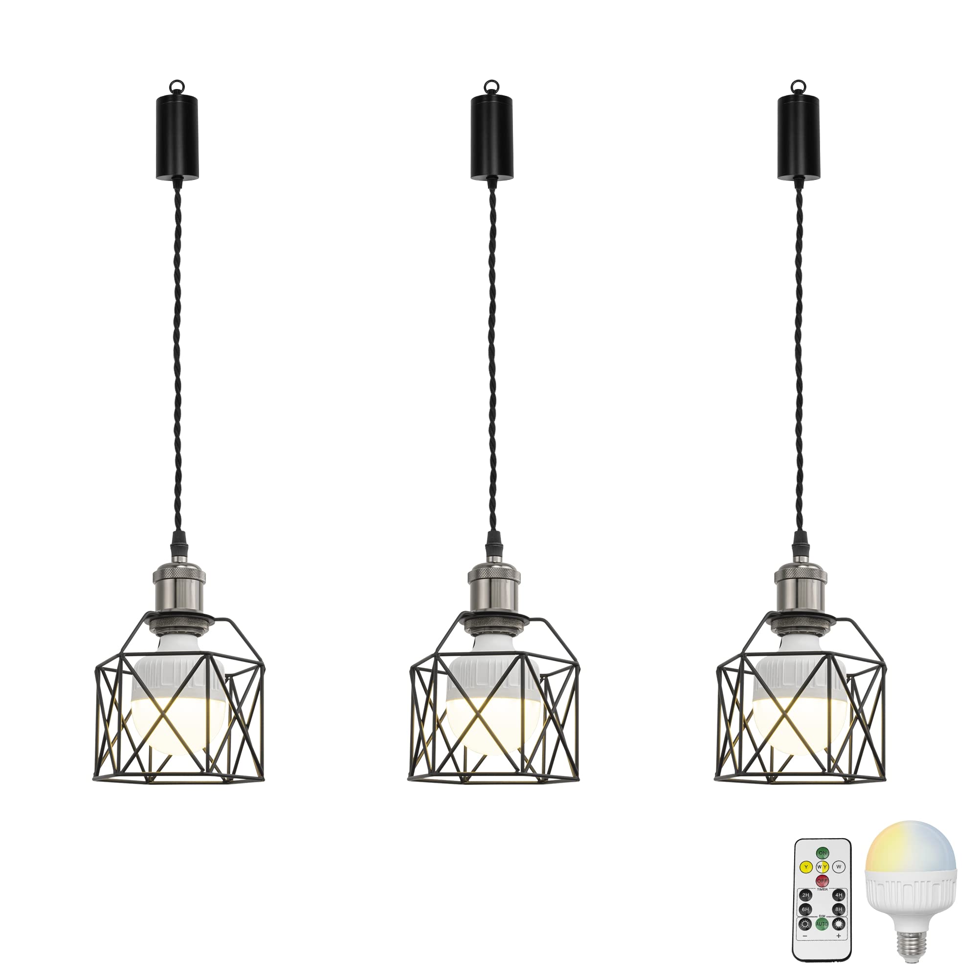 KAYYELAMP 3-Pack Remote LED Bulb Rechargeable Battery Adjusted Height ...