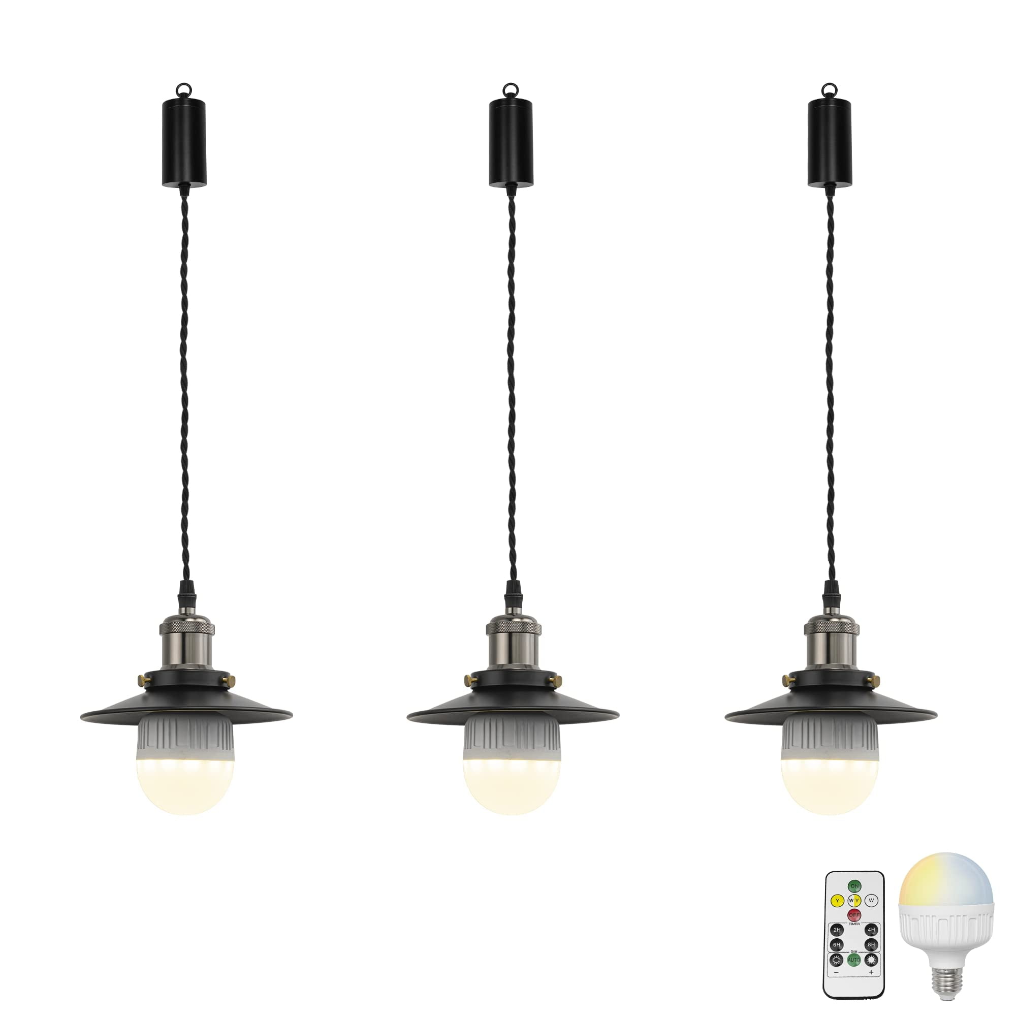 KAYYELAMP 3-Pack Remote LED Bulb Rechargeable Battery Adjusted Height ...