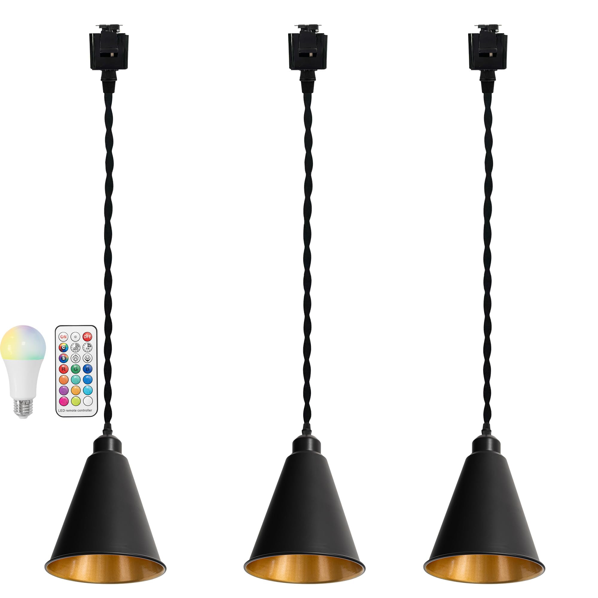 KAYYELAMP 39.3 Inches Black Twisted Cord Set of Three Track Hanging ...