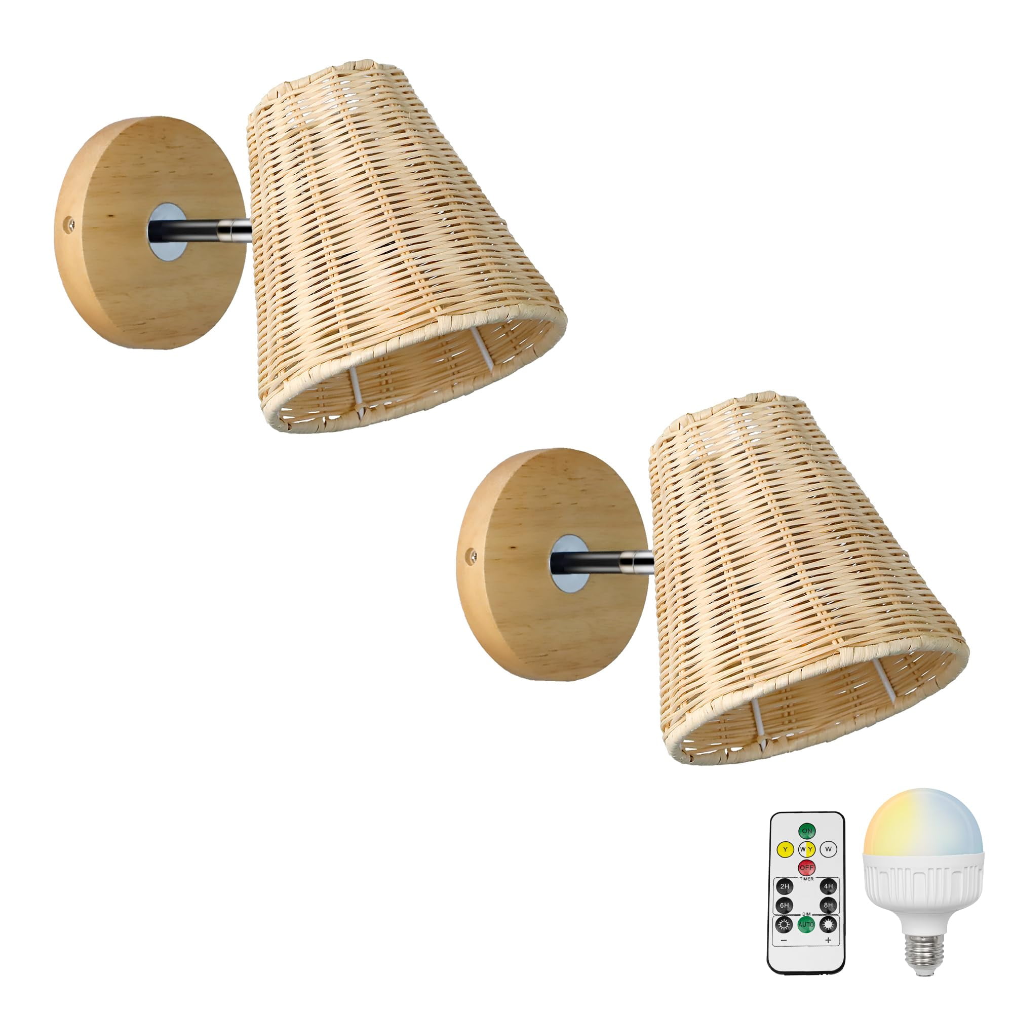KAYYELAMP Adjusted Rotated Degree Handmade Rattan Rechargeable Battery ...