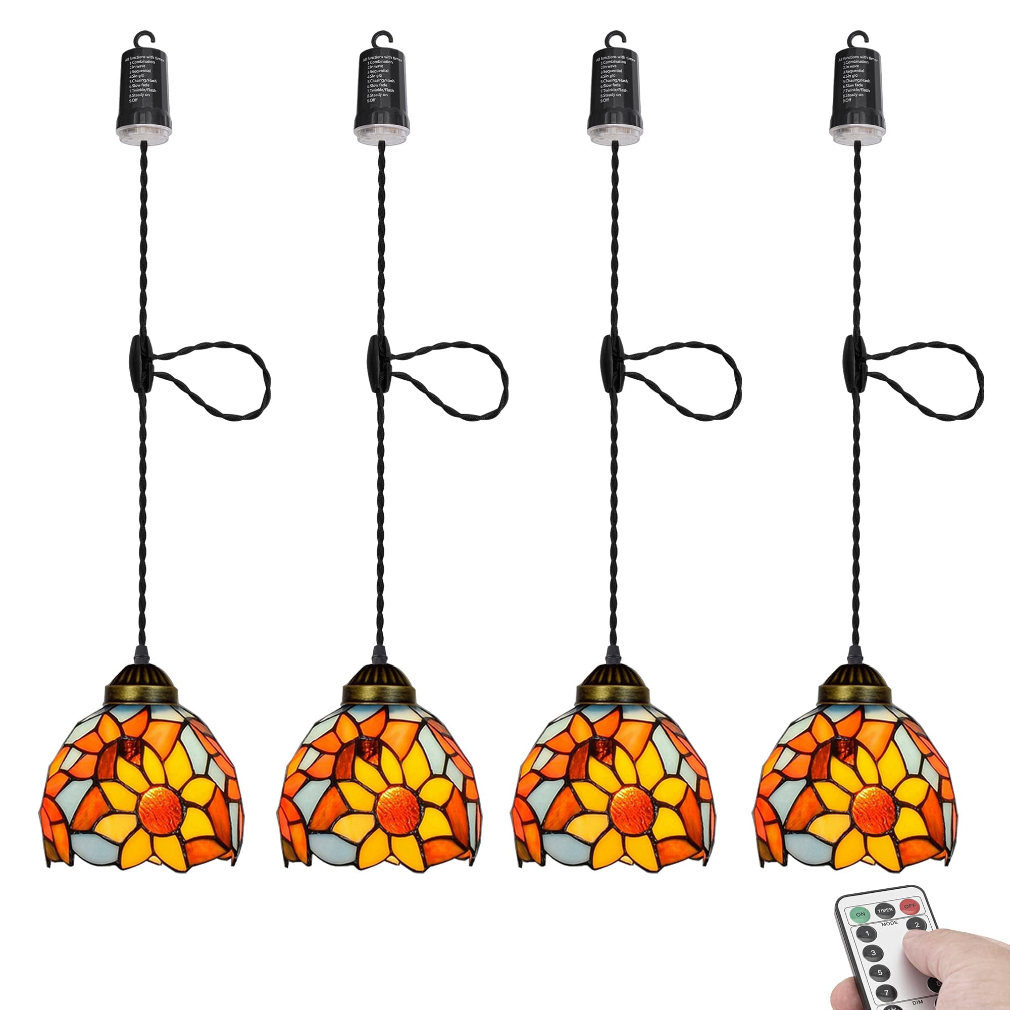 KAYYELAMP Battery Run Hook Tiffany Hanging Lamp Remote Dimmable Neutral ...