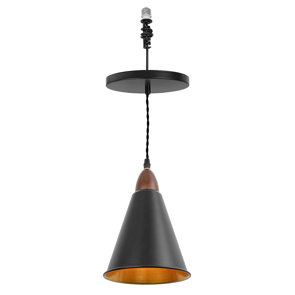 KAYYELAMP Black Metal Cone Shade Inner Gold Hanging Light E26 Brown ...